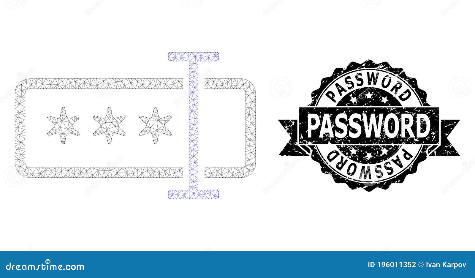 Scratched Password Ribbon Seal Stamp and Mesh 2D Password Field Stock ...