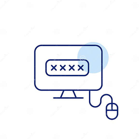 Password Covered by Asterisks in Input Box. Computer Monitor with Mouse. Secure Account Access ...
