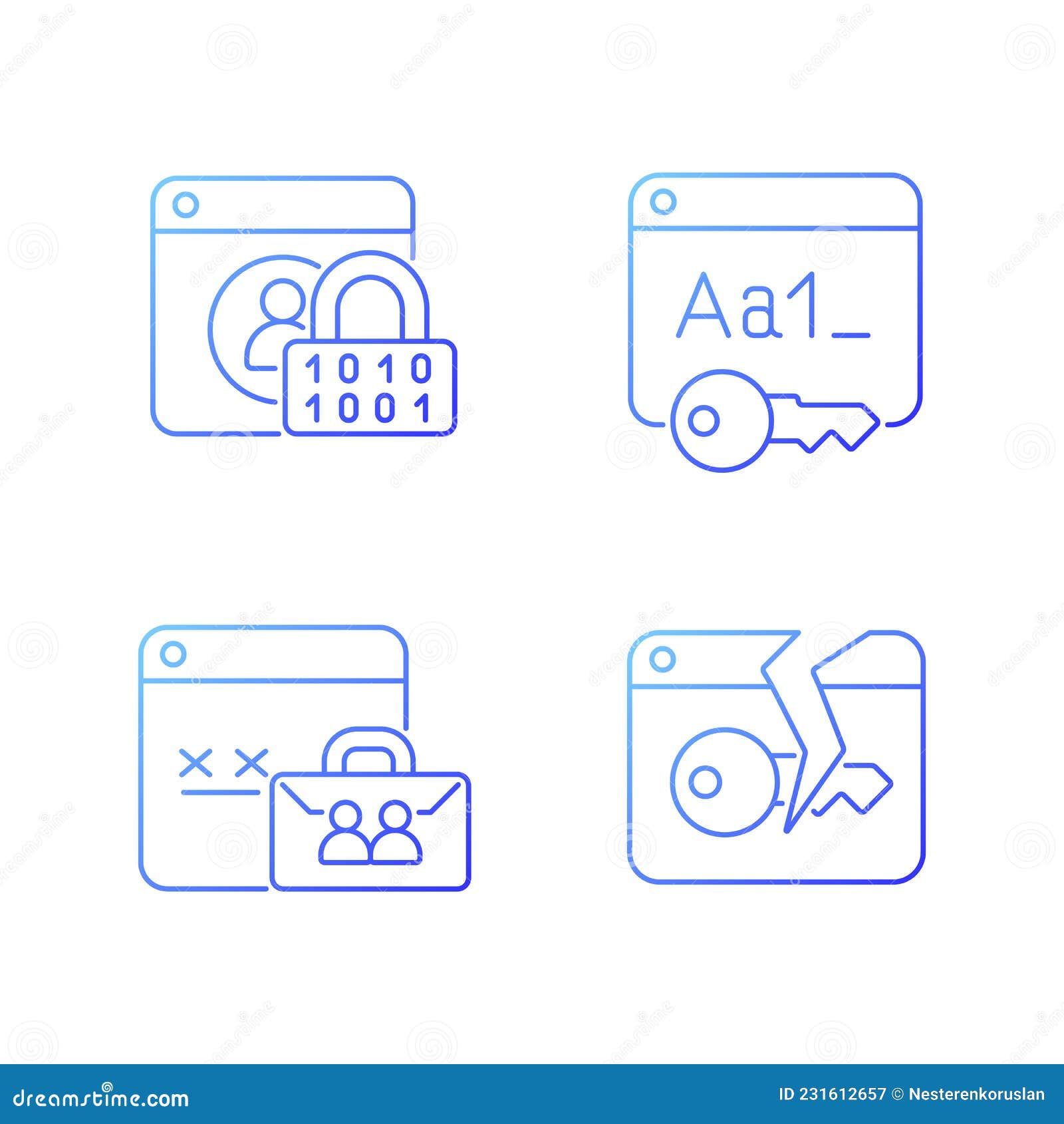 Password Encryption Gradient Linear Vector Icons Set Stock Vector Illustration Of Encryption
