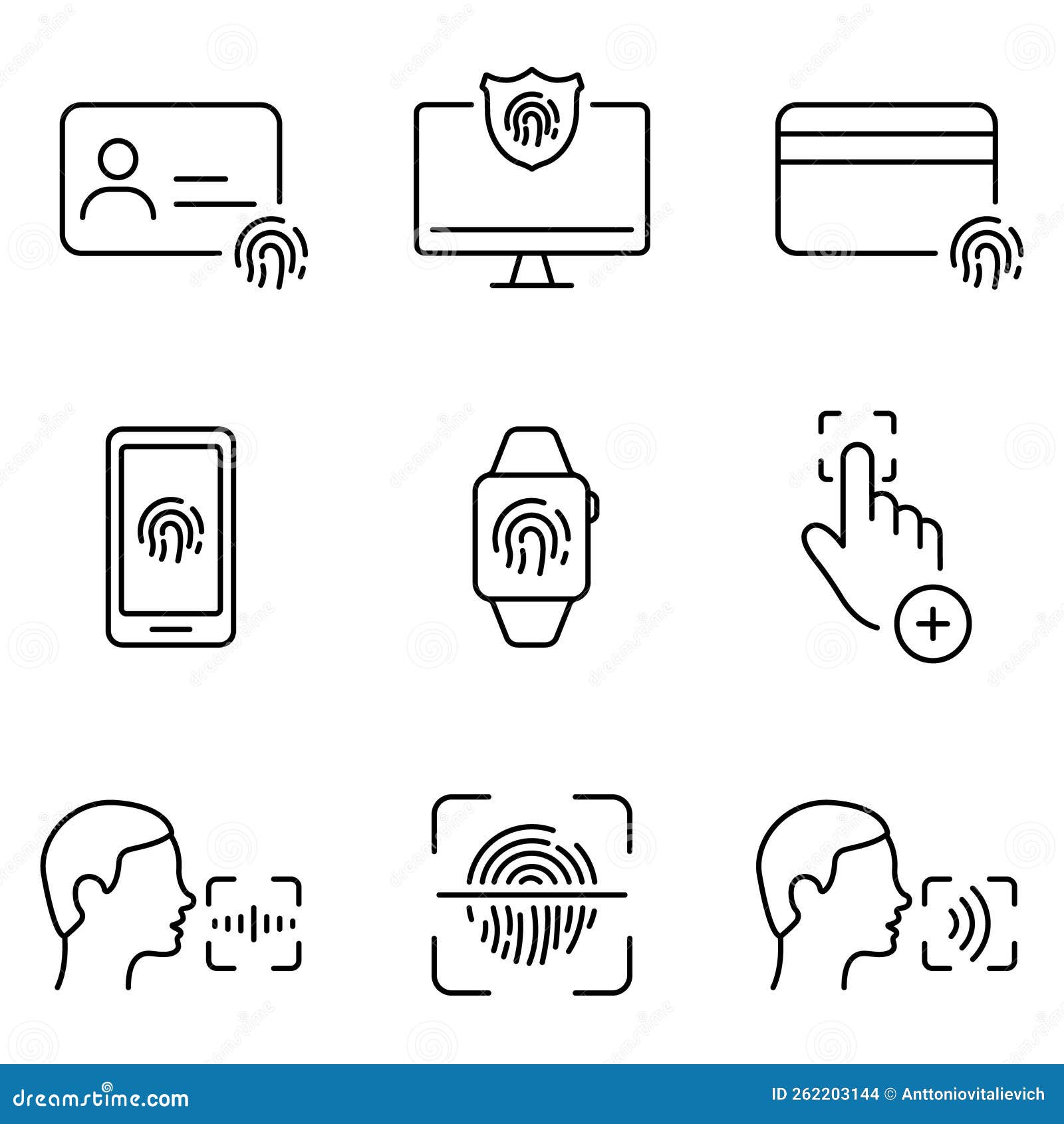 Password Finger Print, Voice Command Verification Line Icon Set ...