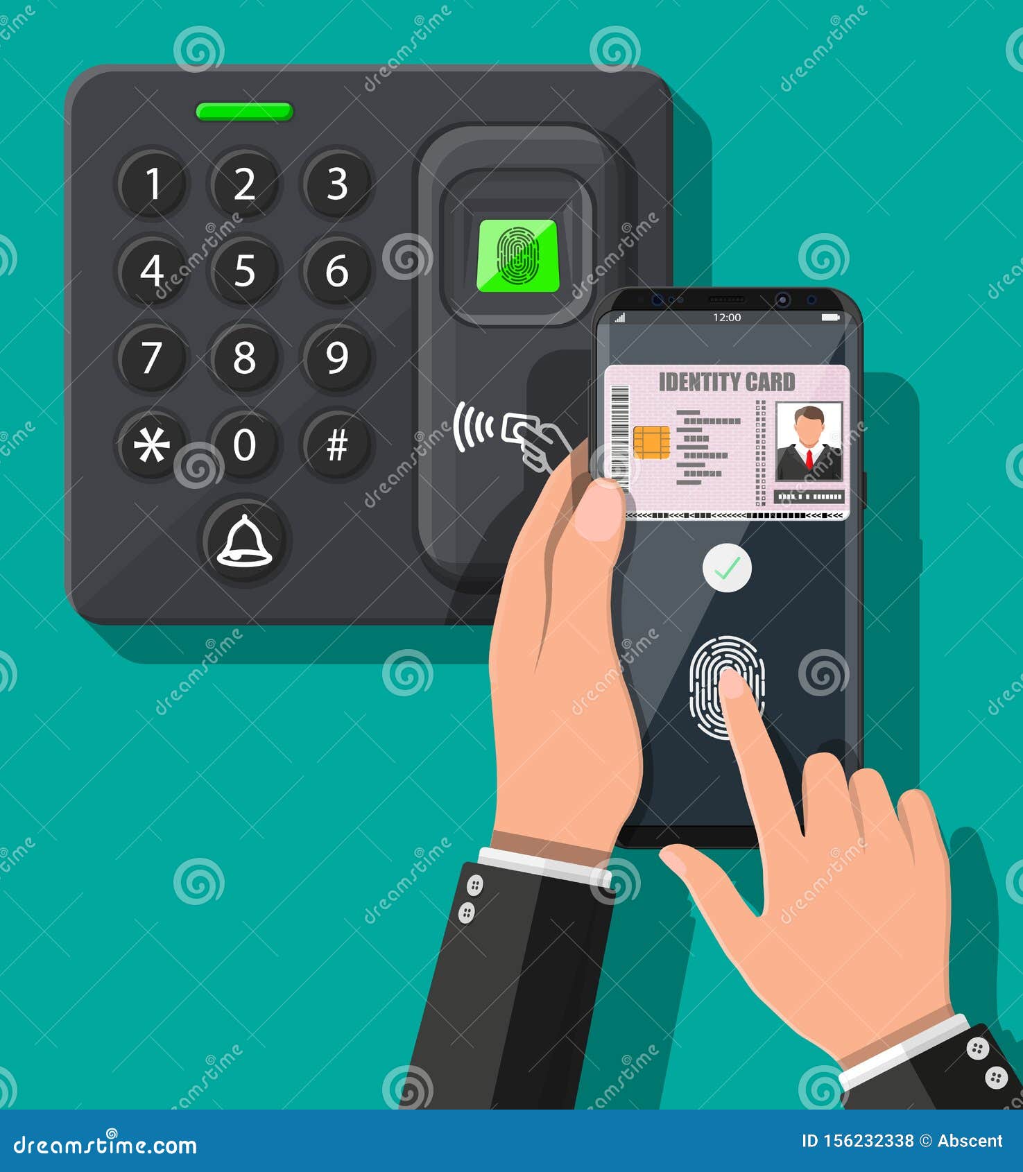 Password and Fingerprint Security Device with Hand Stock Vector ...