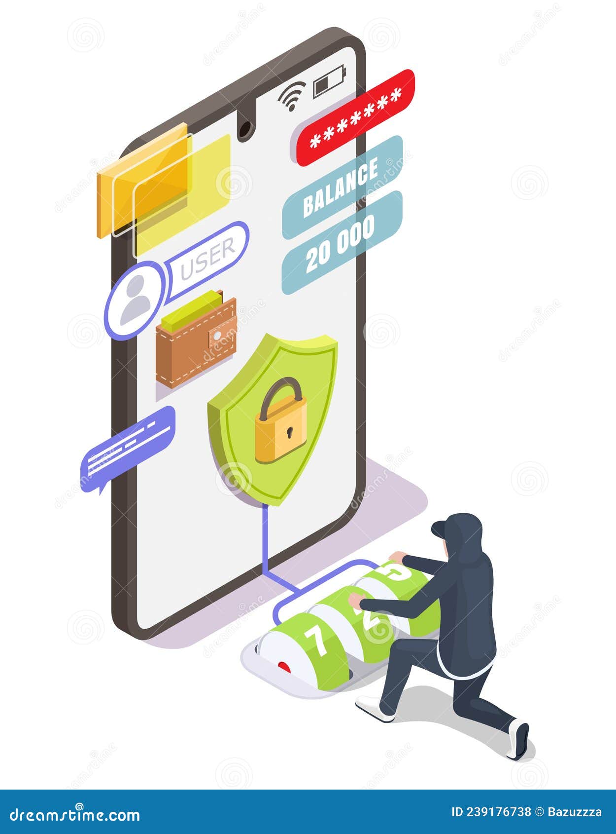 Password Guessing Hacking Attack. Hacker Stealing Money, Personal Data from Mobile Device ...