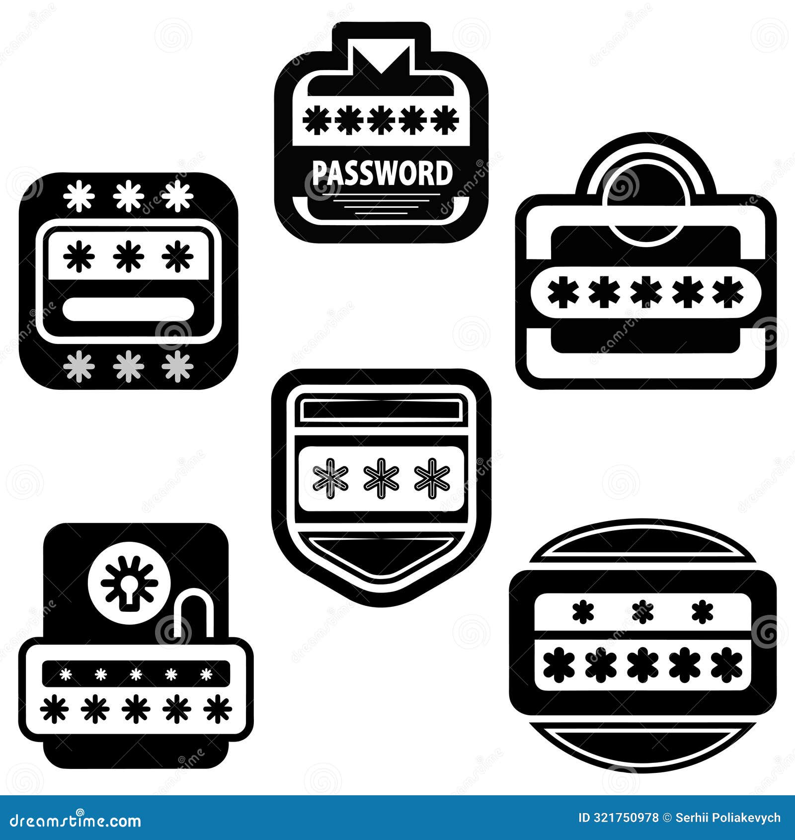 Password Icons Set. Black Vector Designs. Six Different Styles. Secure ...