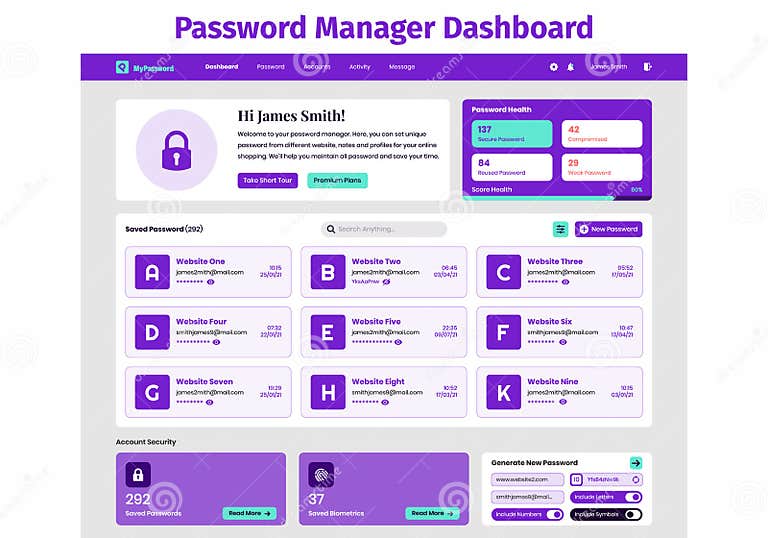 Password Manager Dashboard UI Kit Stock Vector - Illustration of ...