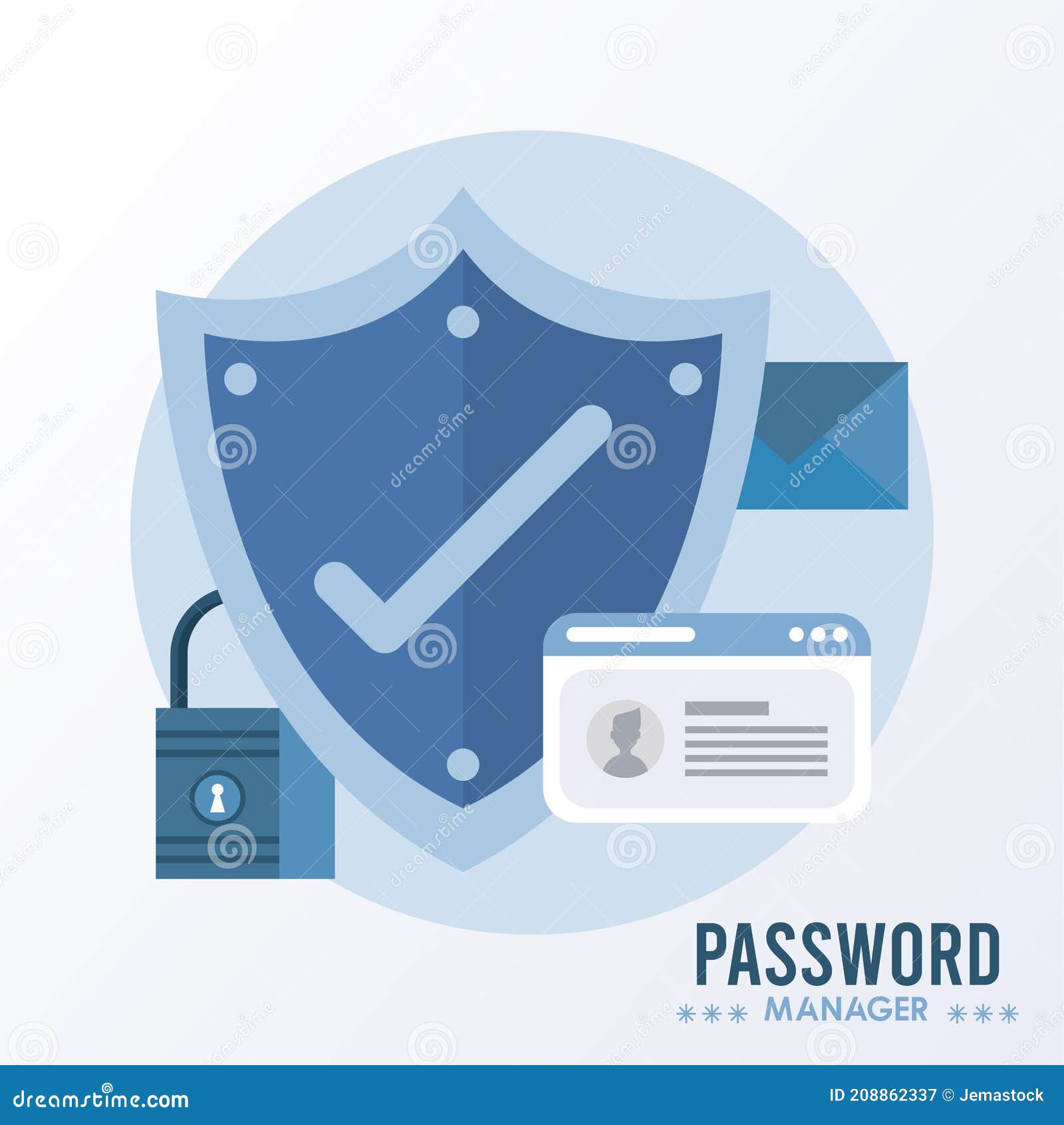 Password Manager Theme with Check Symbol in Shield and Secure Icons ...