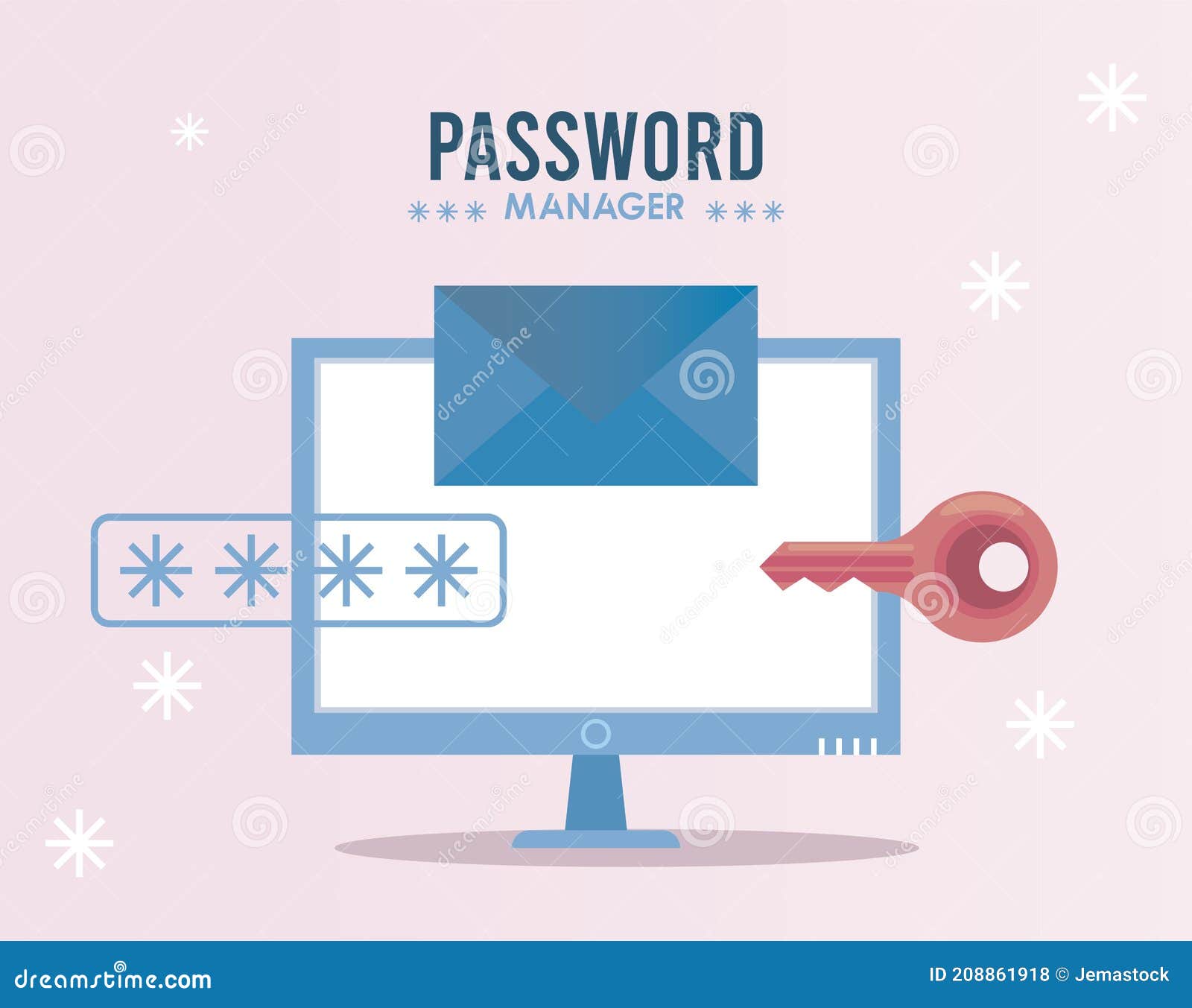 Password Manager Theme with Key and Cypher in Desktop Stock Vector ...