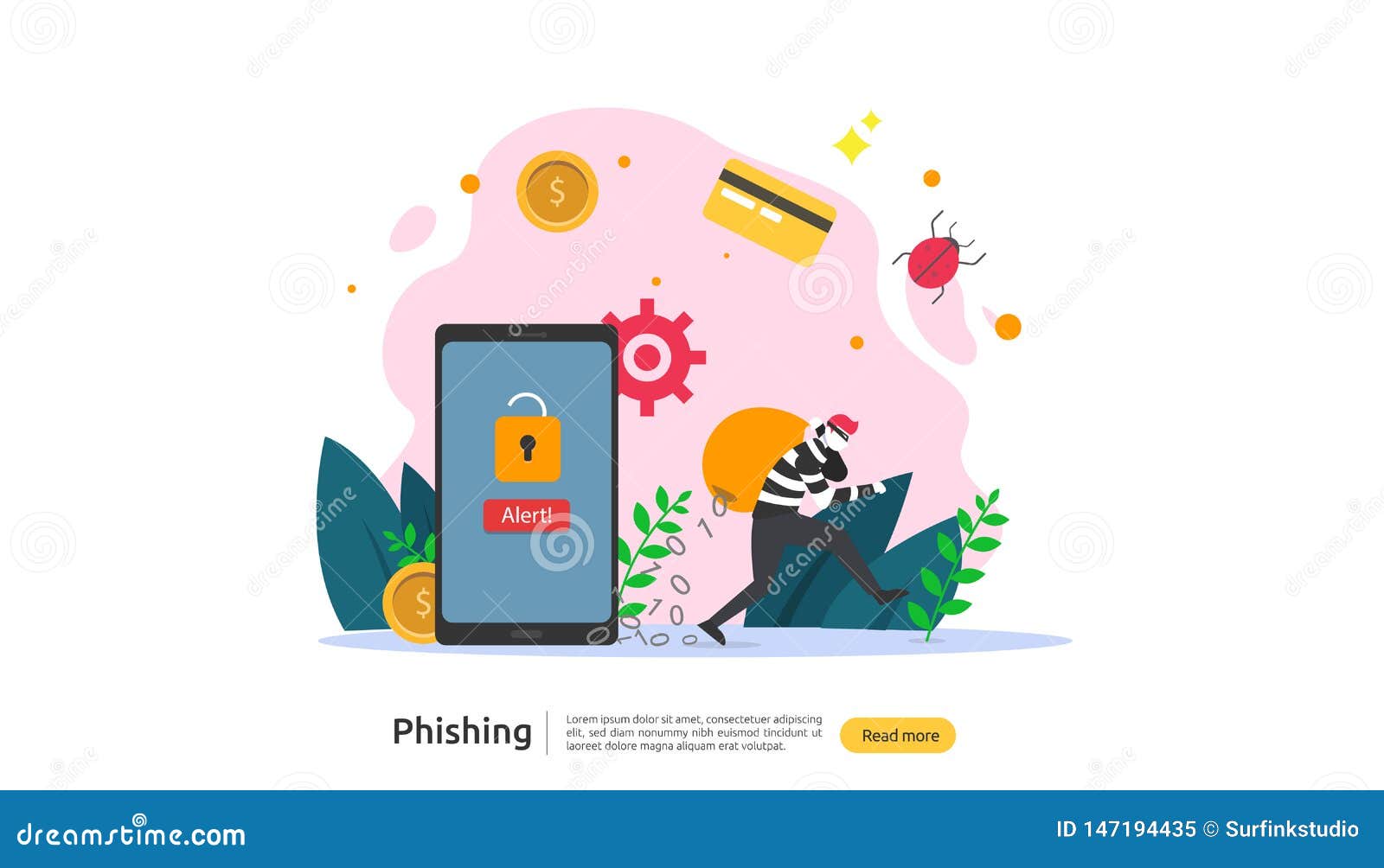 Phishing Attack Vector Illustration, Cartoon Flat Hacker Cyber Criminal ...