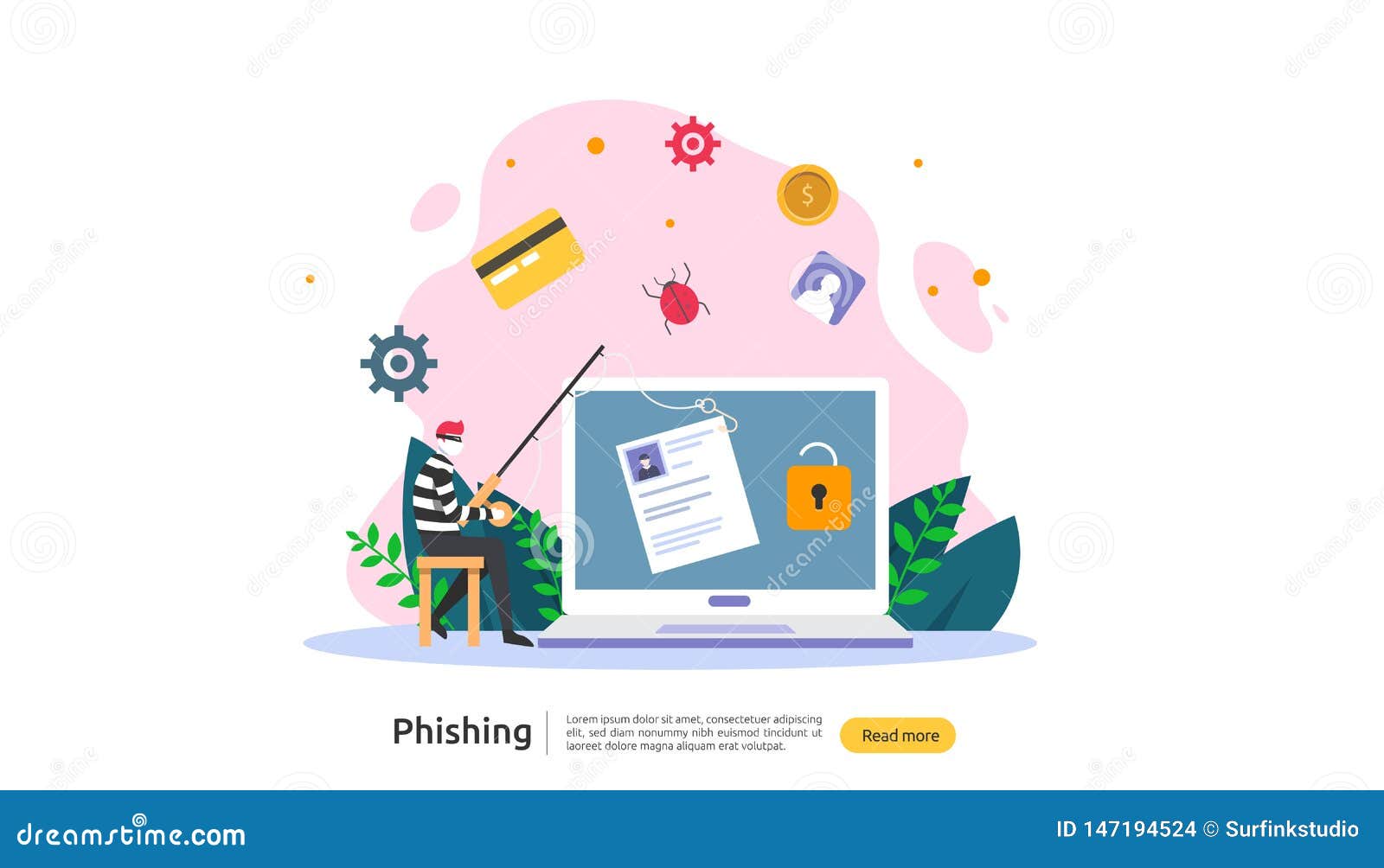 Password Phishing Attack Concept Landing Page Template. Heacker ...
