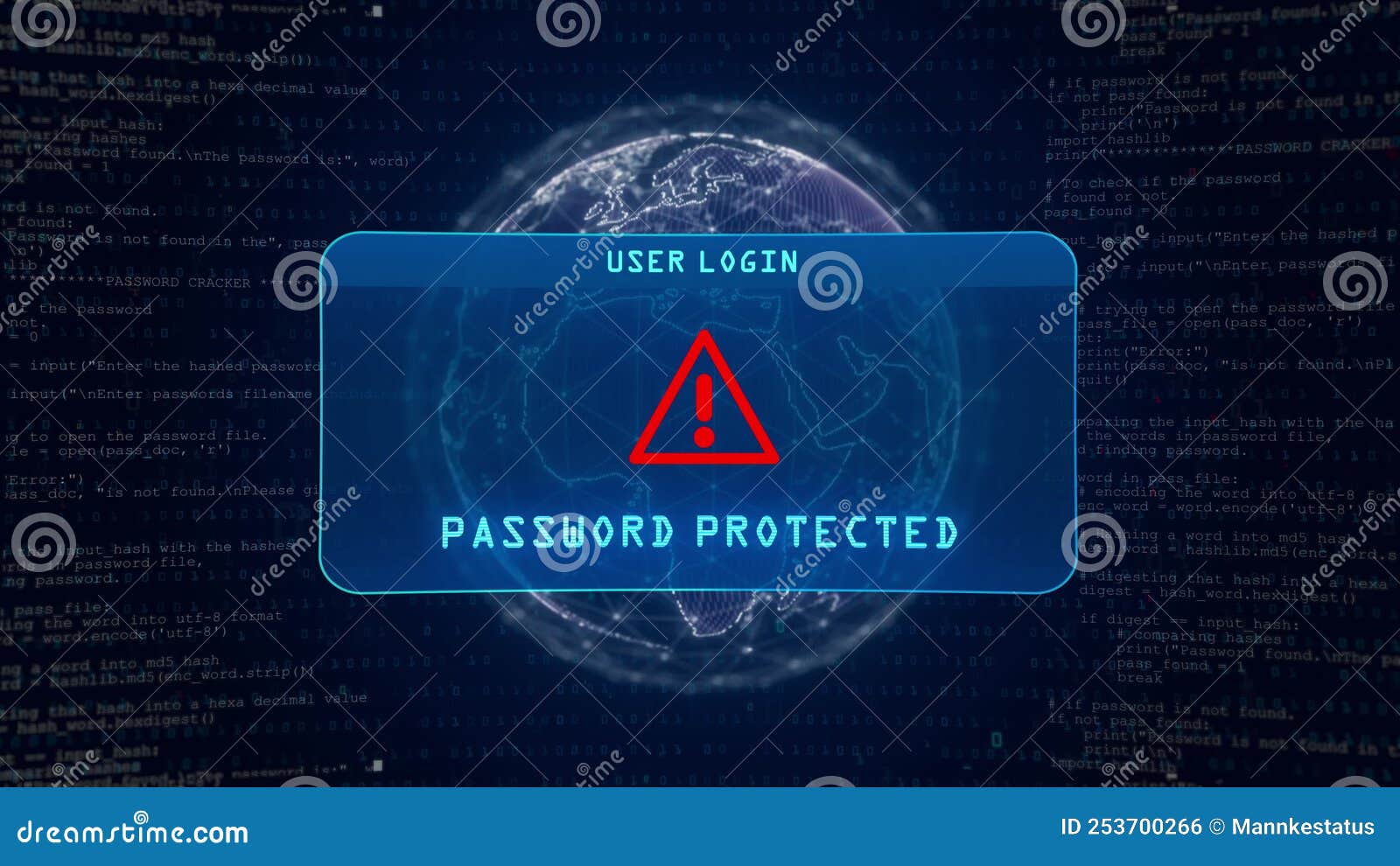 Password Protected Warning with User Login Interface Concept Over Digital Globe and Computer ...