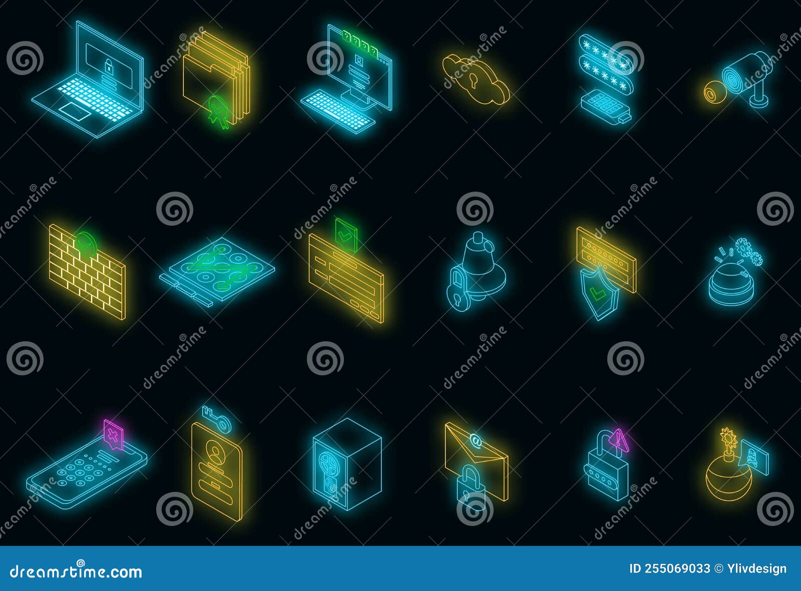 Password Protection Icons Set Vector Neon Stock Vector - Illustration ...