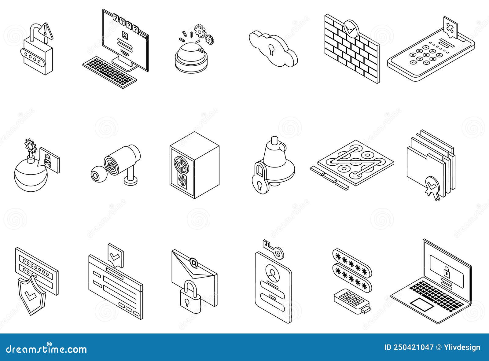 Password Protection Icons Set Vector Outline Stock Vector ...