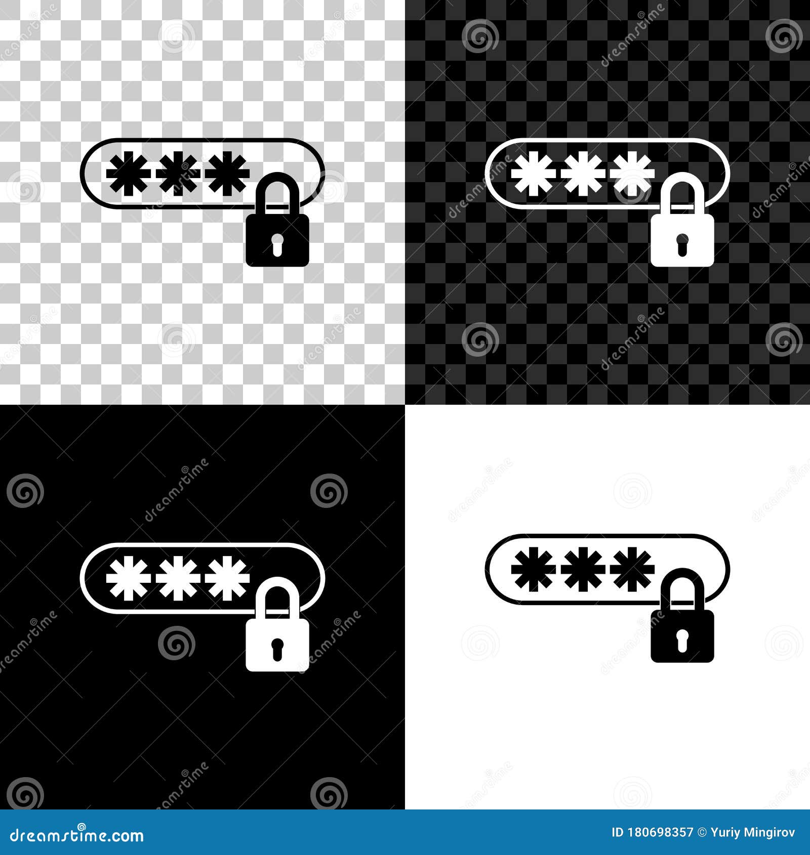 Password Protection and Safety Access Icon Isolated on Black, White and ...