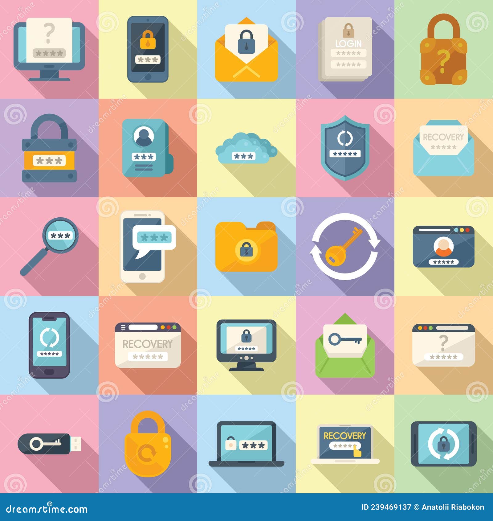 Password Recovery Icon Flat Vector. Computer Lock Stock Illustration ...