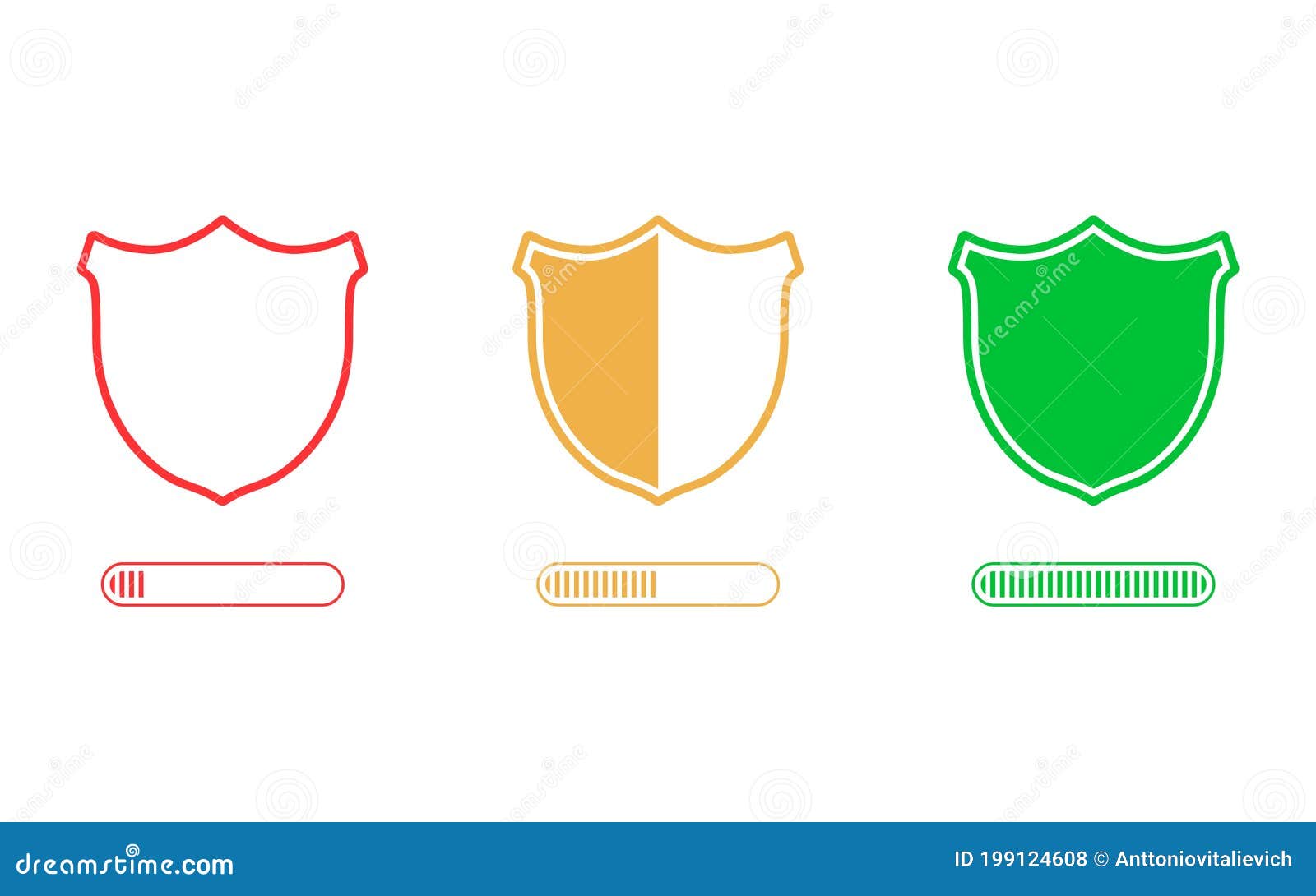 Loading Security Concept. Security Levels Icons With Shields. From Low ...
