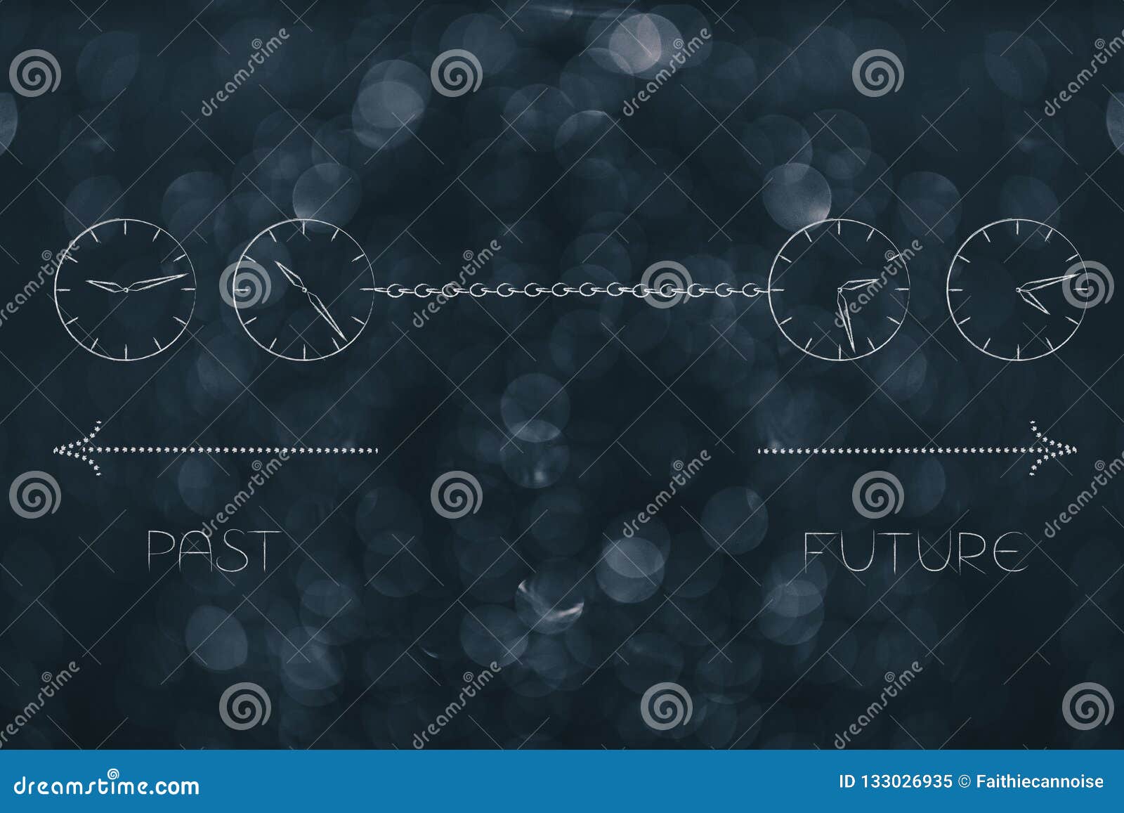 Past and Future Linked with a Chain with Clocks and Timeline Arr Stock ...
