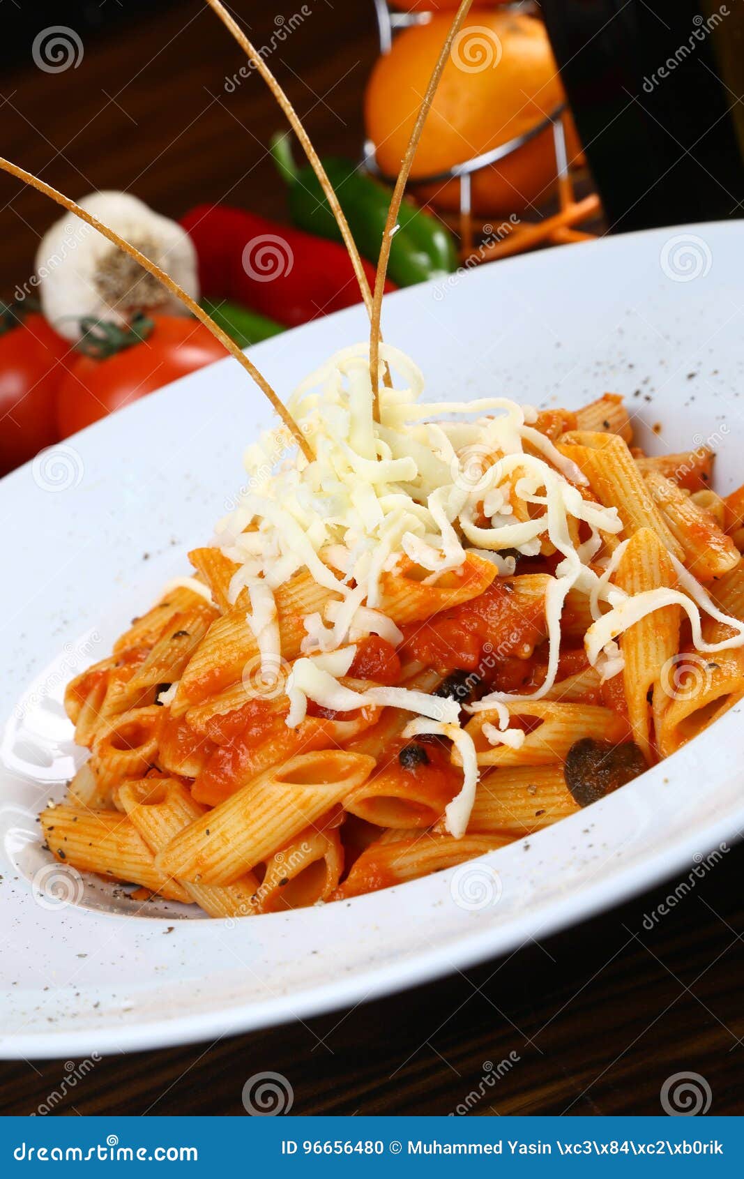 Pasta Arabbiata with Cheese Stock Photo - Image of close, closeup: 96656480
