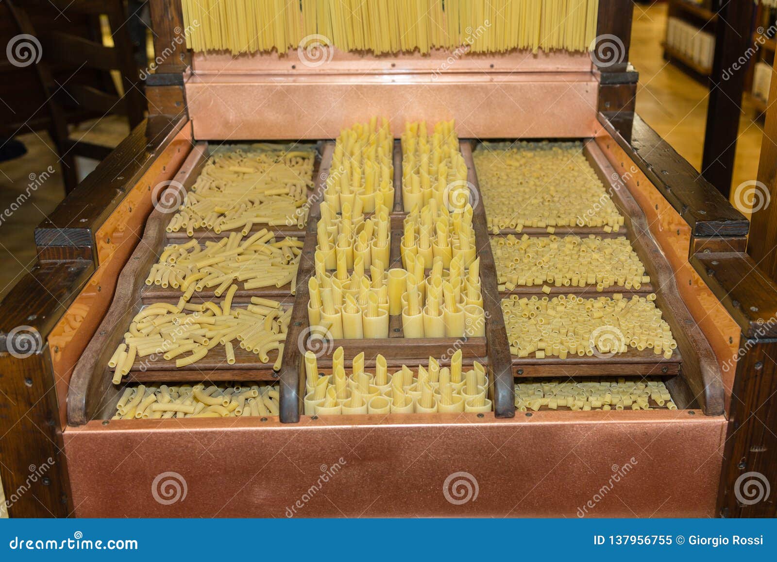 Pasta Assortment in Wooden Compartmented Box, Variety of Uncooked Pasta ...