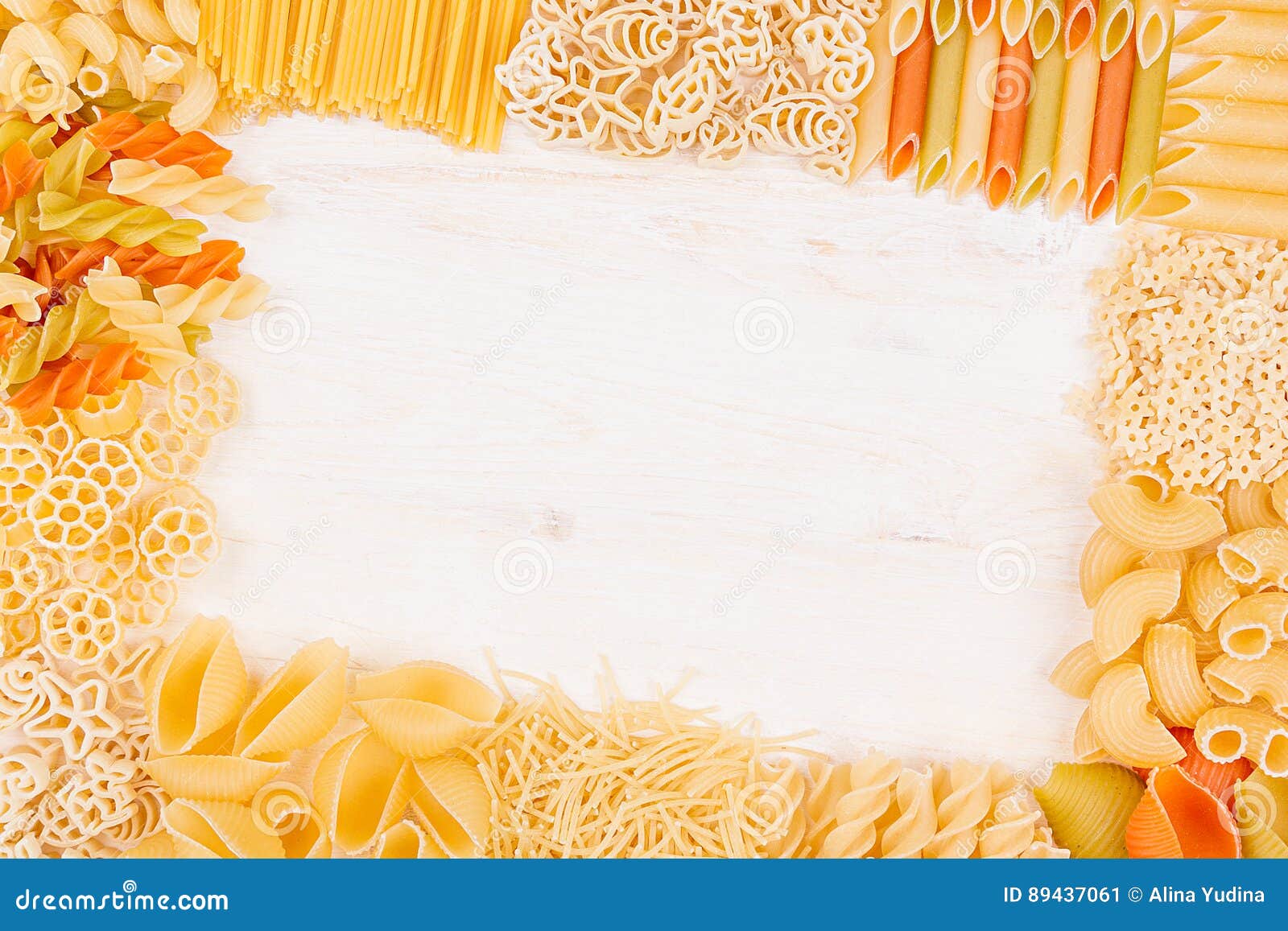 Pasta Background Decorative Frame of Assortment Different Kinds Italian ...