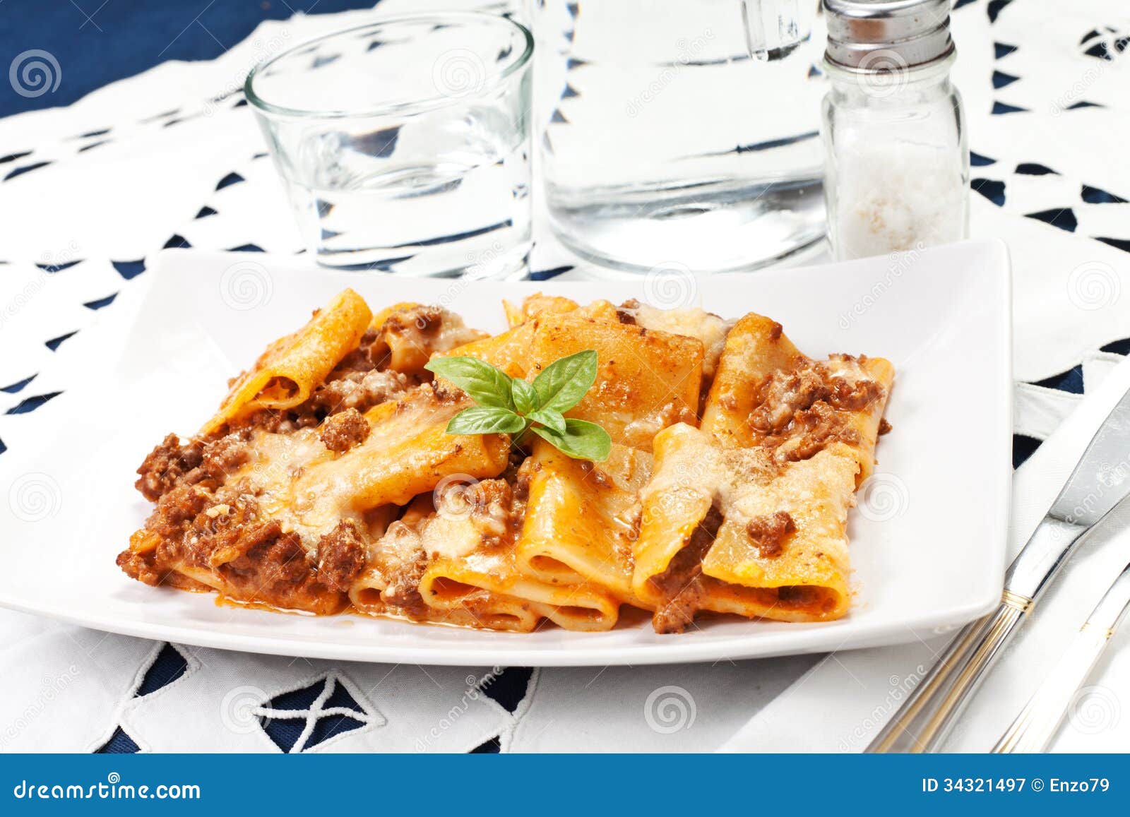 Pasta with Bechamel and Meat Sauce and Tomatoes Stock Image - Image of ...