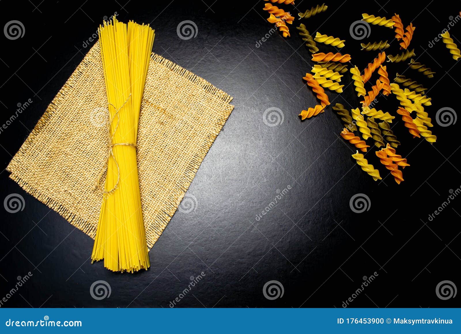 Pasta on a Black Background Stock Photo - Image of healthy, food: 176453900