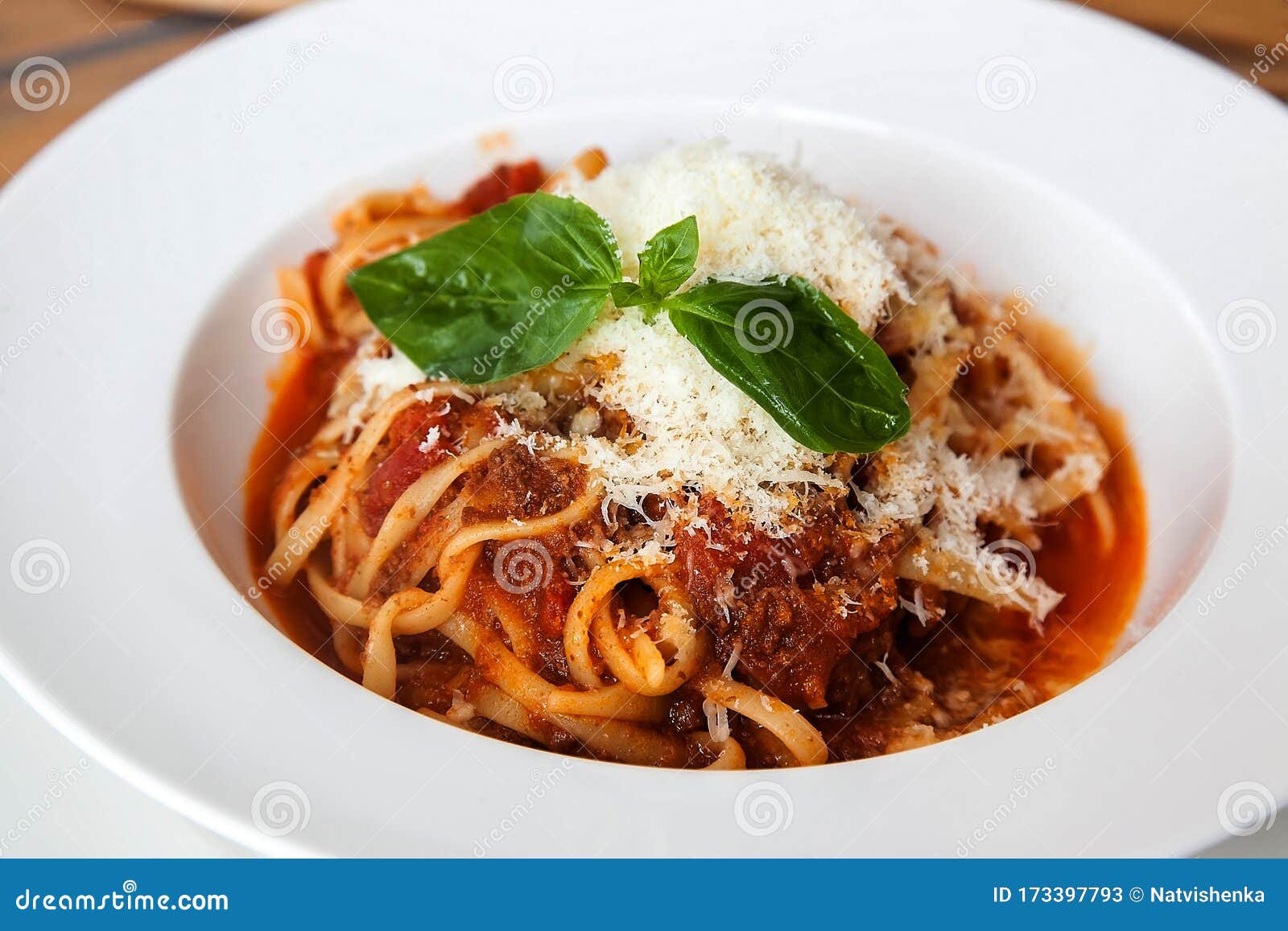 Pasta Bolognese with Basilon the Plate. European Cuisine Stock Image ...
