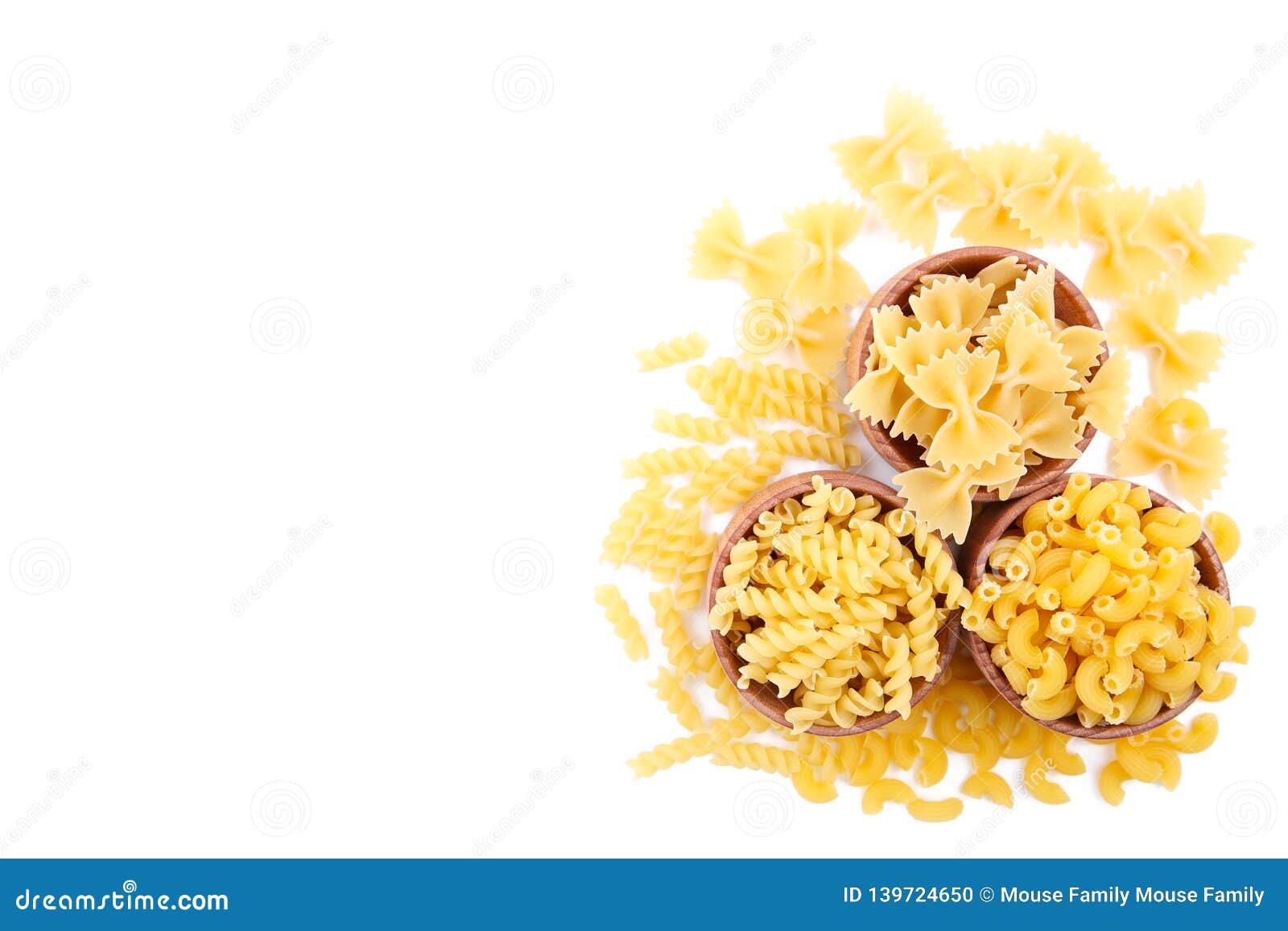 Pasta in Bowl Isolated on White Wooden Background Stock Photo - Image ...