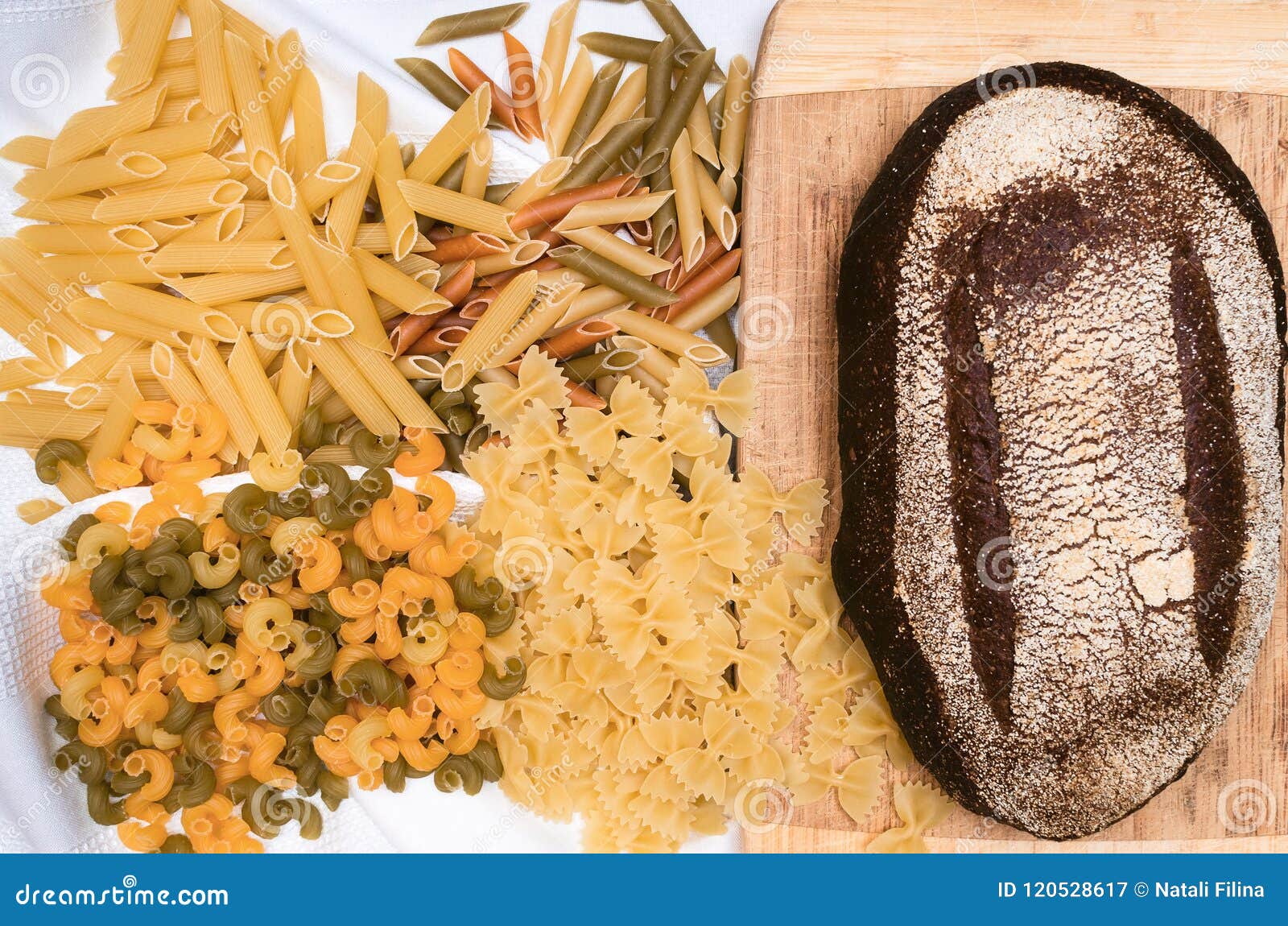 Pasta and bread. stock image. Image of handful, kind - 120528617