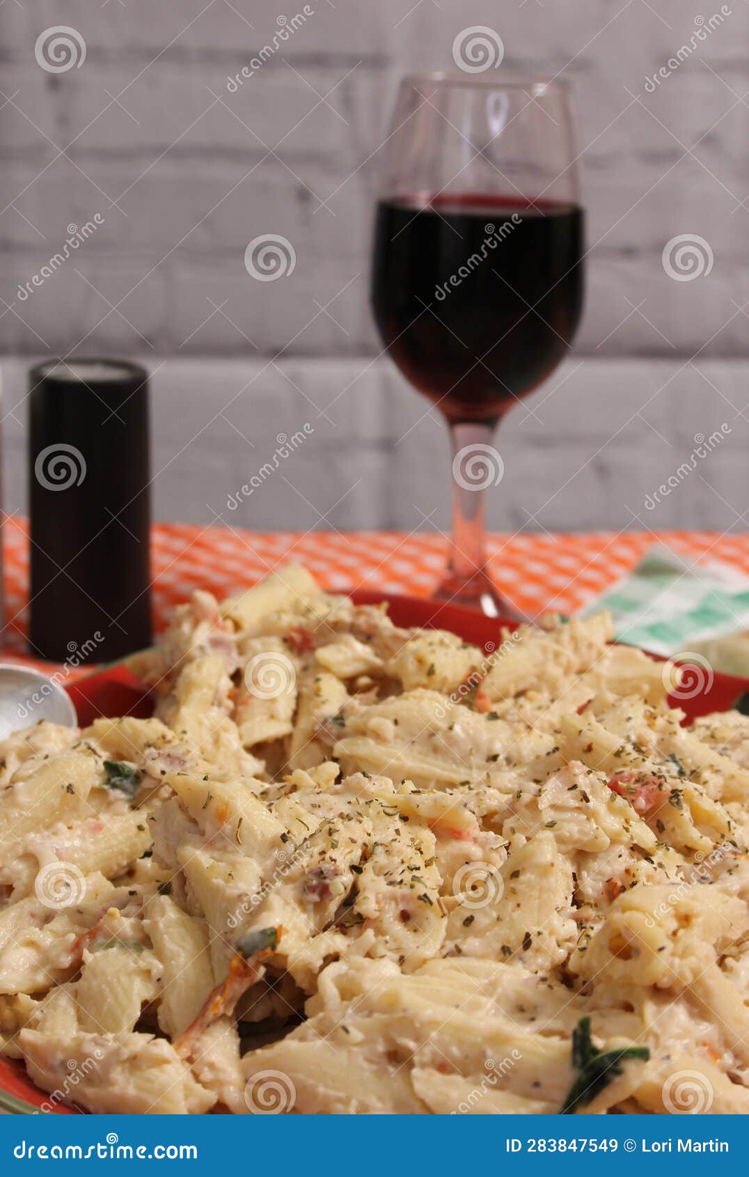 Pasta Carbonara with Italian Flat Bread on Buffet Table Stock Image ...