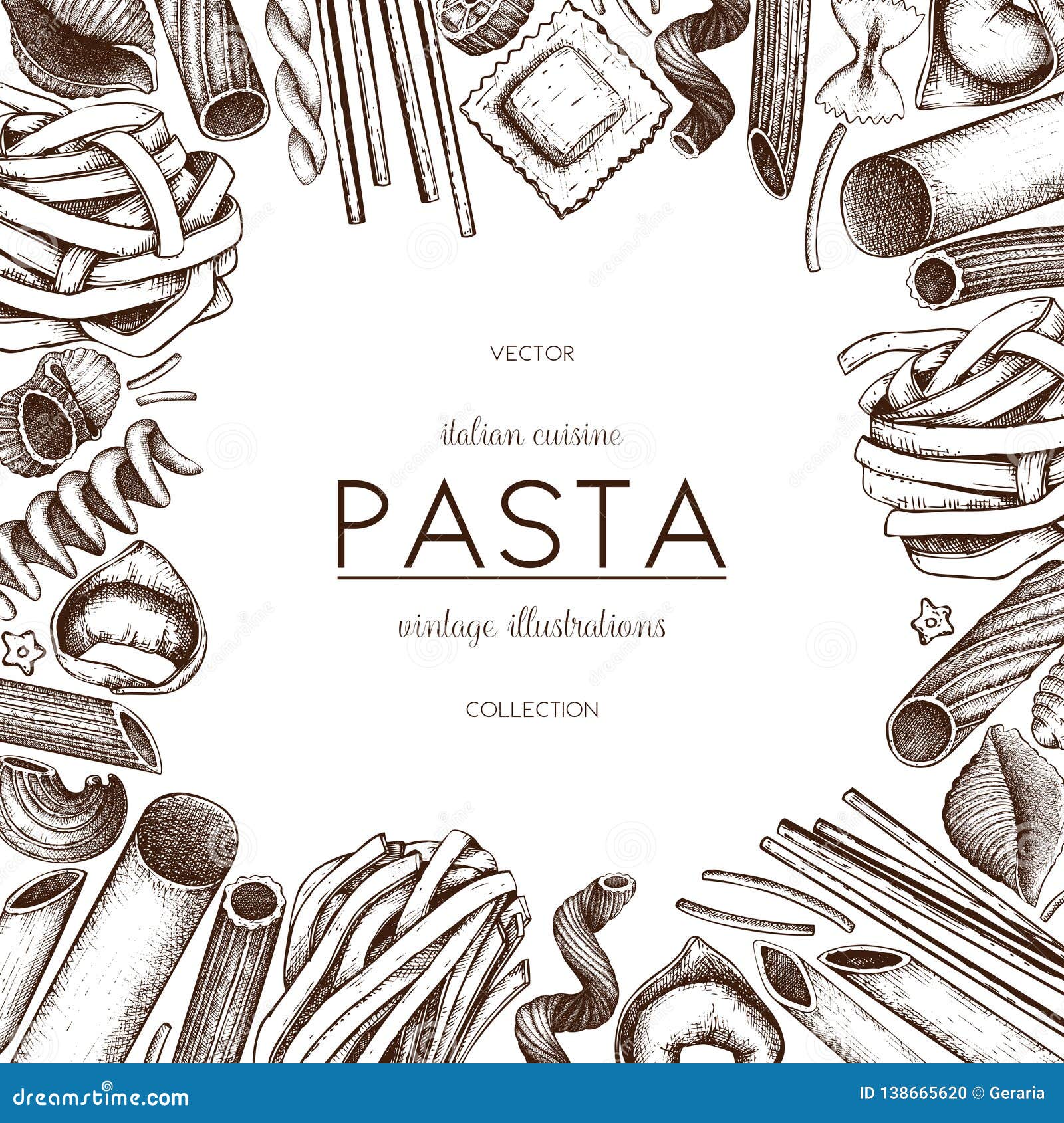 Vector Menu Template with Traditional Italian Pasta. Hand Drawn Food ...