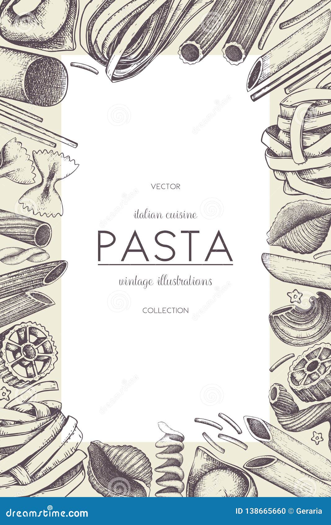 Vector Menu Template with Traditional Italian Pasta. Hand Drawn Food ...