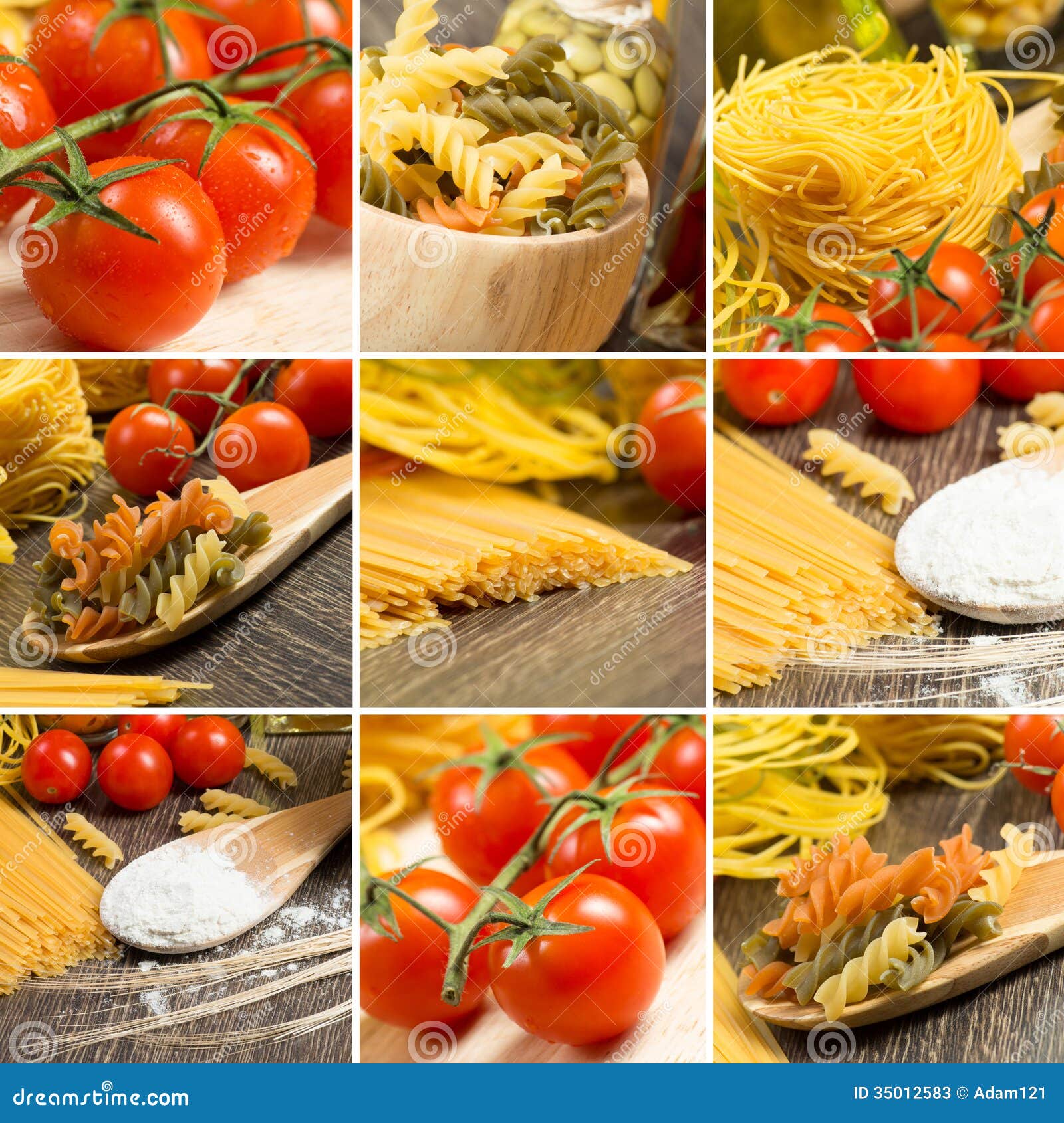 Pasta and Cherry Tomatoes, Collage Stock Image - Image of fork ...