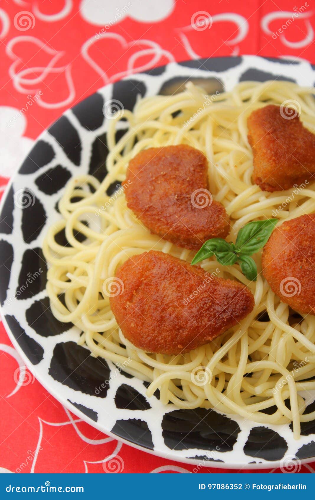 Pasta with chicken nuggets stock photo. Image of taglierini - 97086352