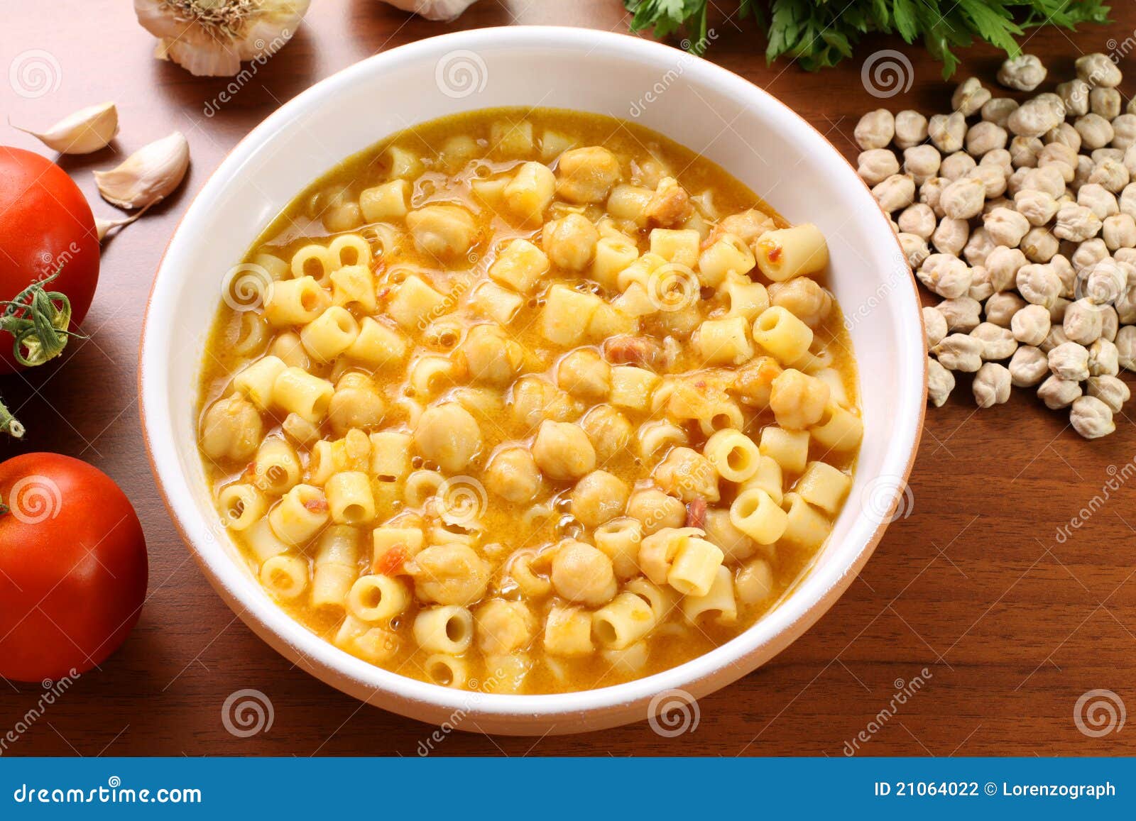 Pasta with chickpeas stock photo. Image of cuisine, green - 21064022