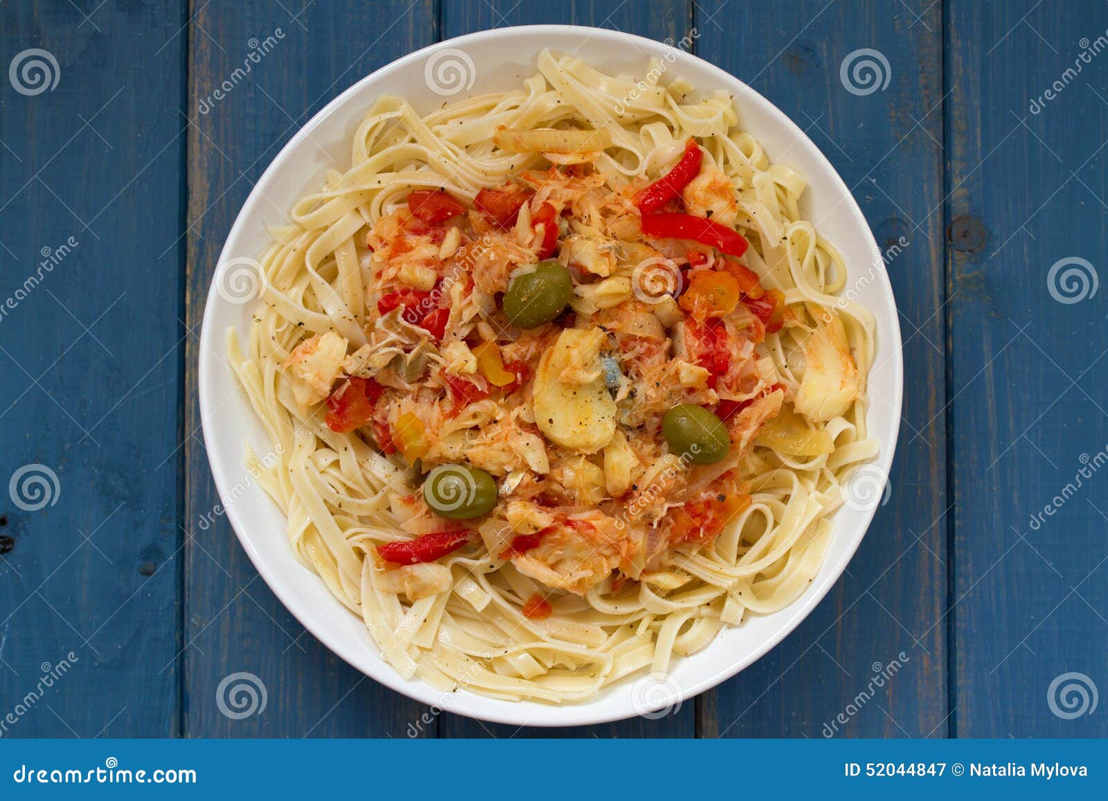 Pasta with cod fish stock image. Image of olive, pepper - 52044847
