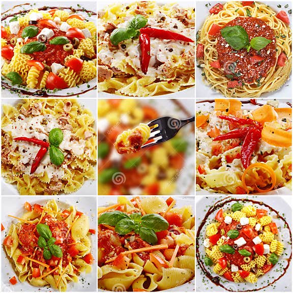 Pasta collage stock image. Image of dish, meal, delicious - 38780171