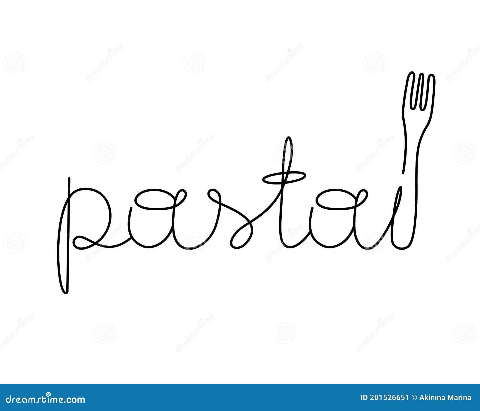 Pasta Contour Lettering. Freehand Text With Fork. One Continuous Line ...