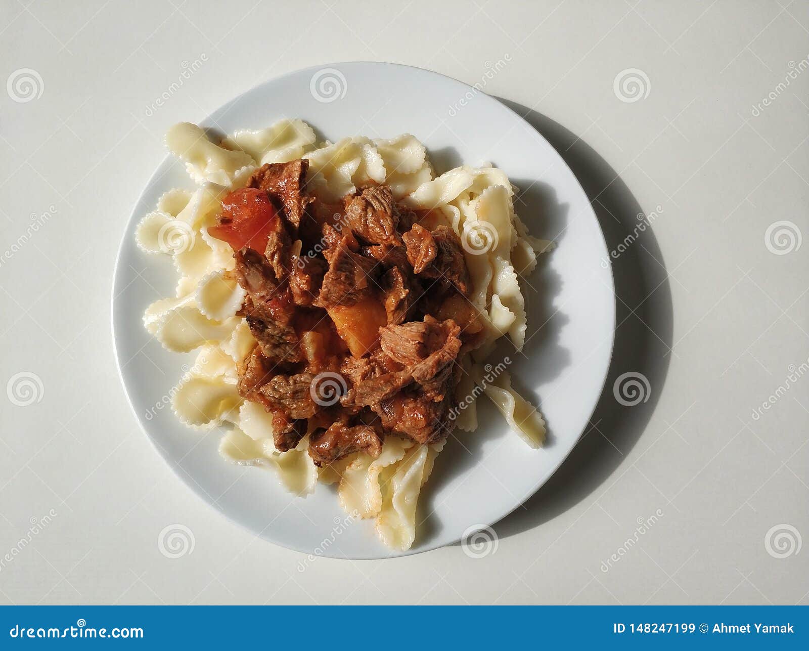 Pasta with Cooked Beef, Meat Cubes Stock Image - Image of horizontal ...
