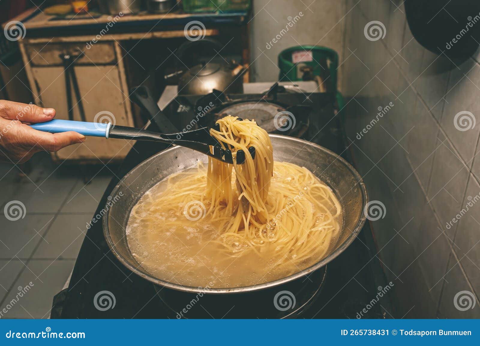 Pasta is Cooked in Boiling Water in a Pan Stock Image - Image of ...
