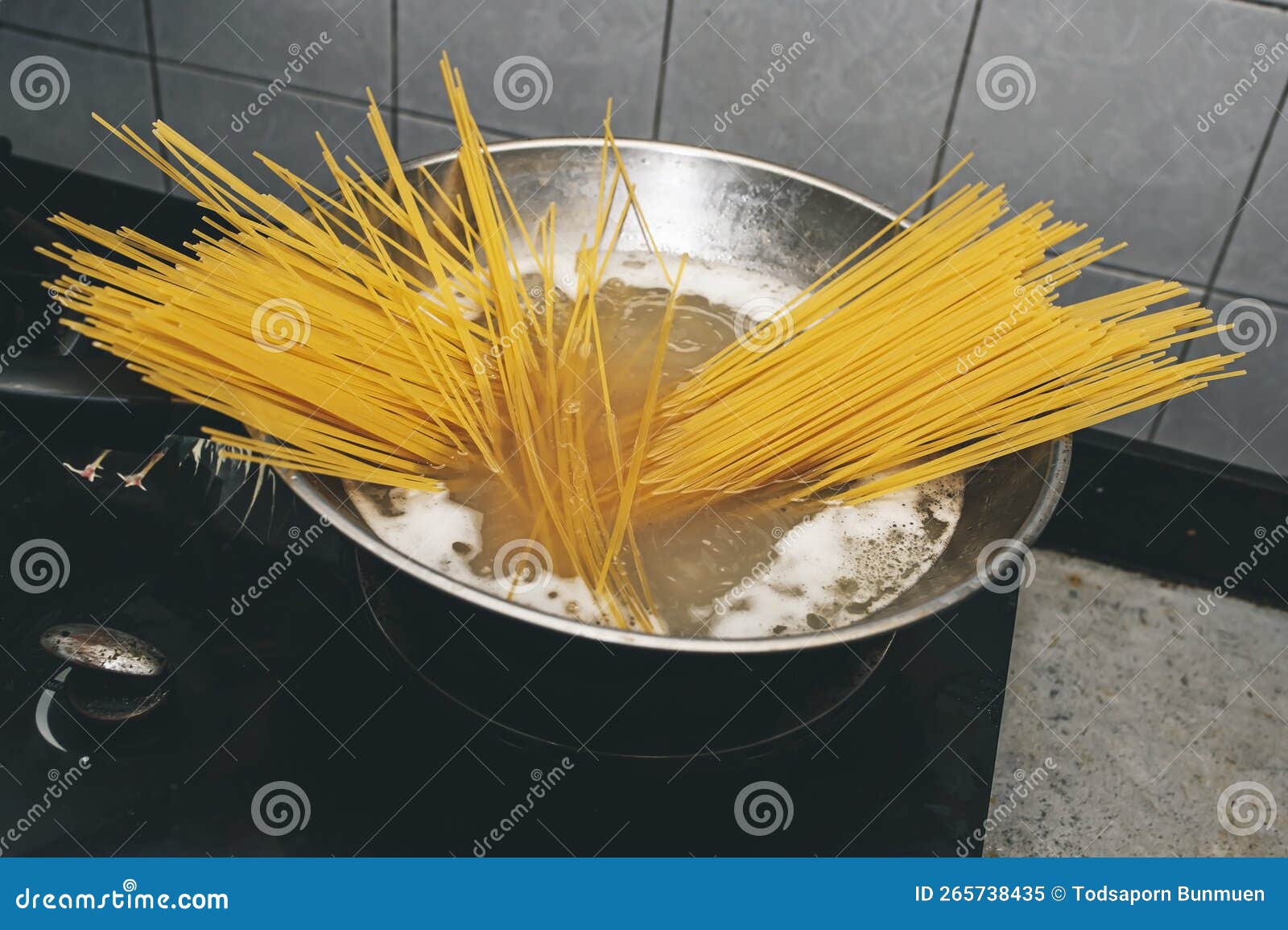 Pasta is Cooked in Boiling Water in a Pan Stock Image - Image of ...