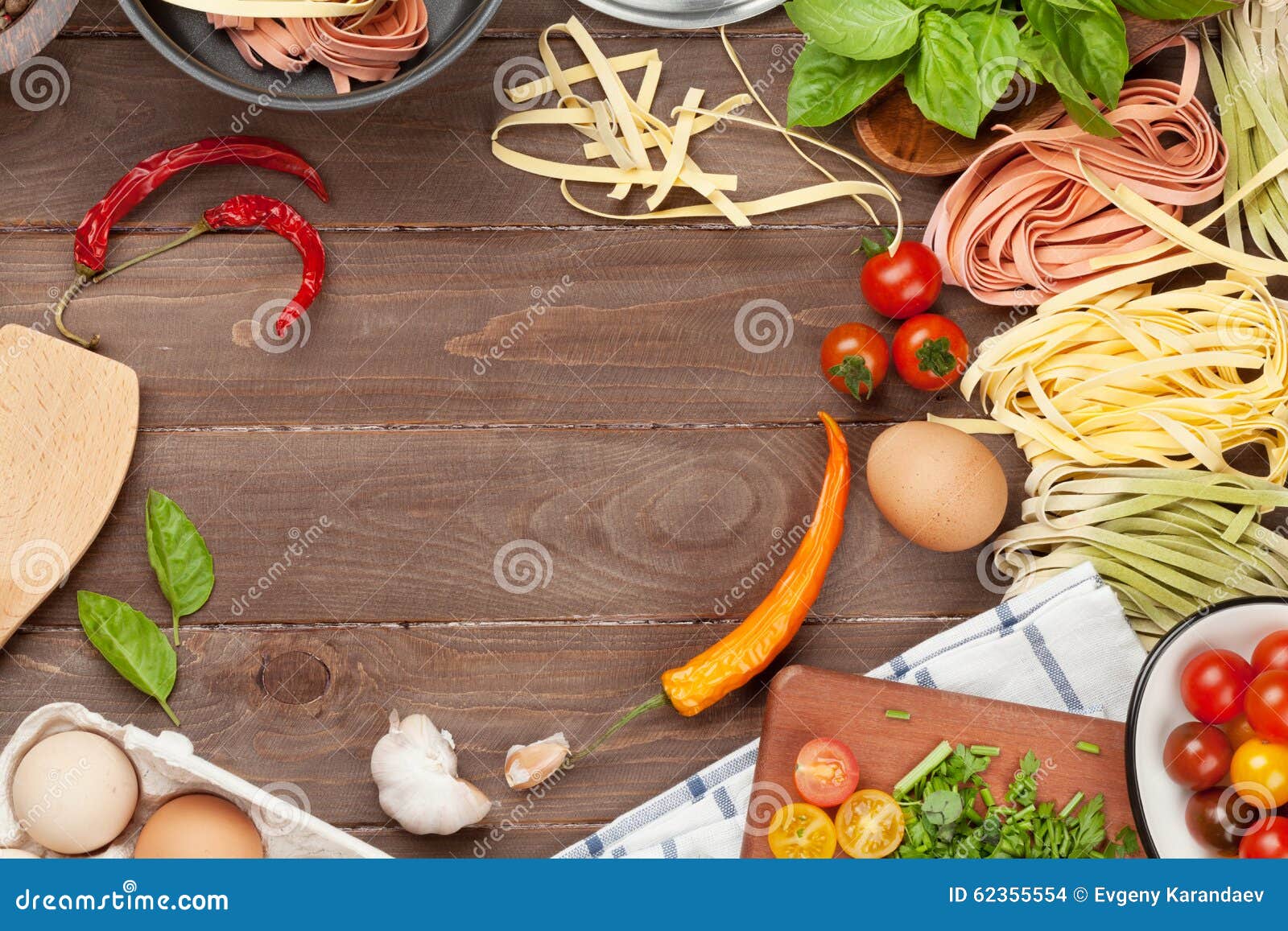 Pasta Cooking Ingredients and Utensils on Wooden Table Stock Photo ...