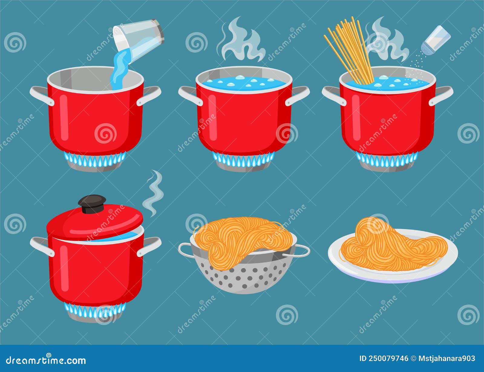 Pasta Cooking Process Vector Illustrations Set Stock Illustration ...