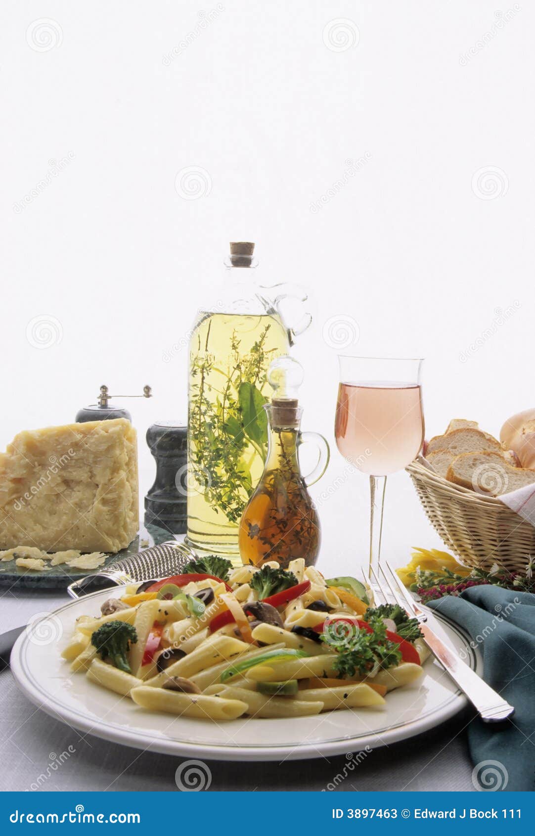 Pasta Dinner Plate stock image. Image of good, bread, glass - 3897463