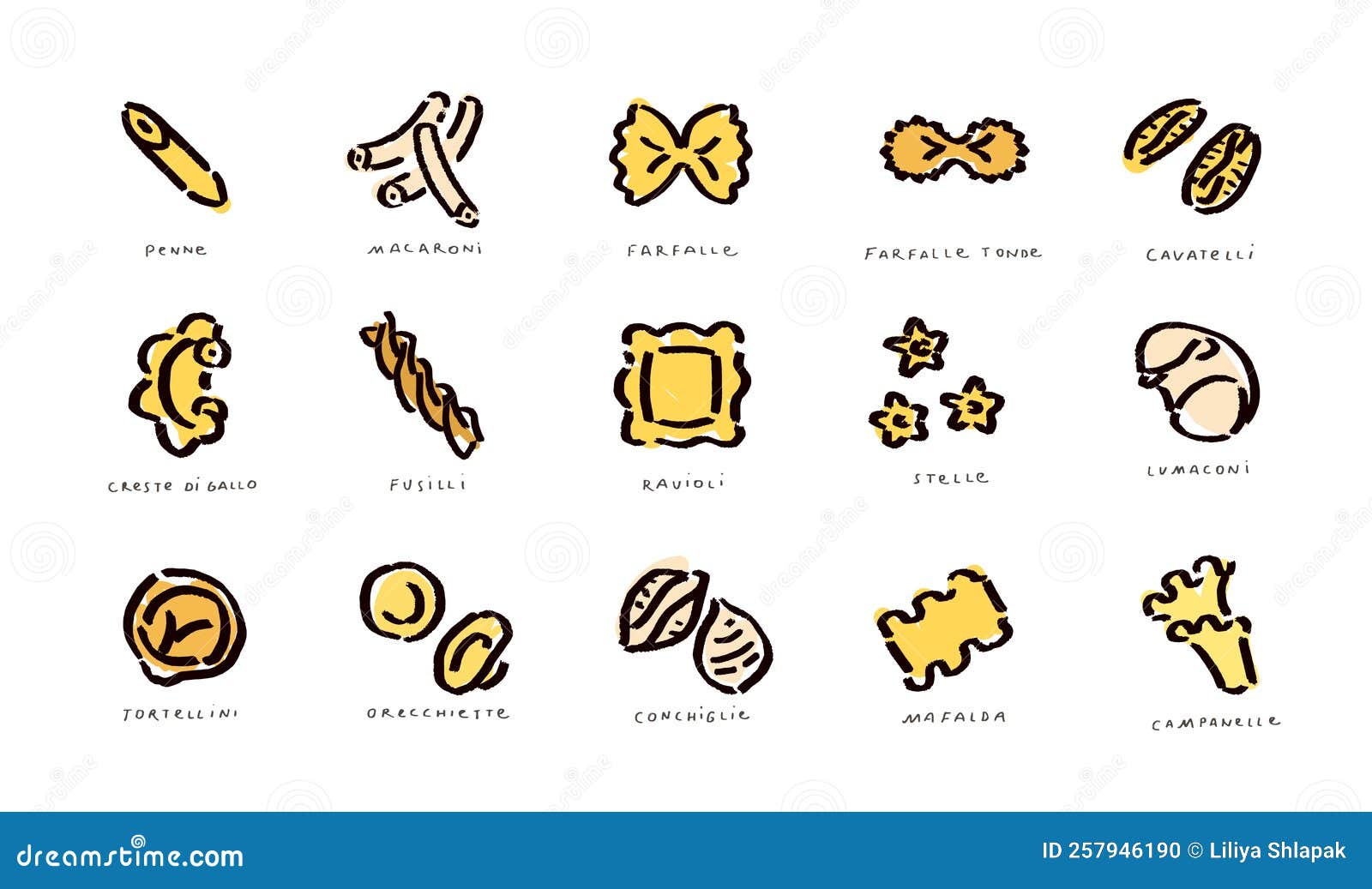 Pasta doodle outline icons stock vector. Illustration of italian ...