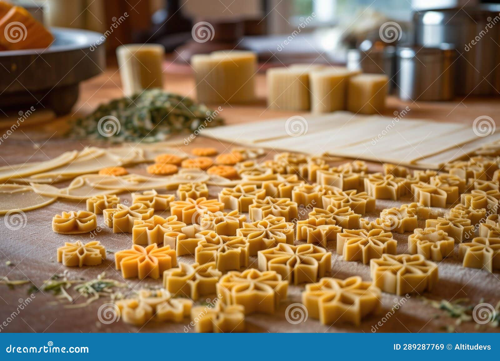 Pasta Dough Rolled Out with Cut Shapes Awaiting Drying Stock Image ...