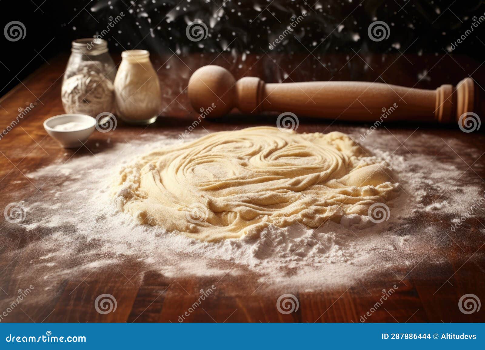 Pasta Dough and Rolling Pin on Flour-dusted Surface Stock Illustration ...