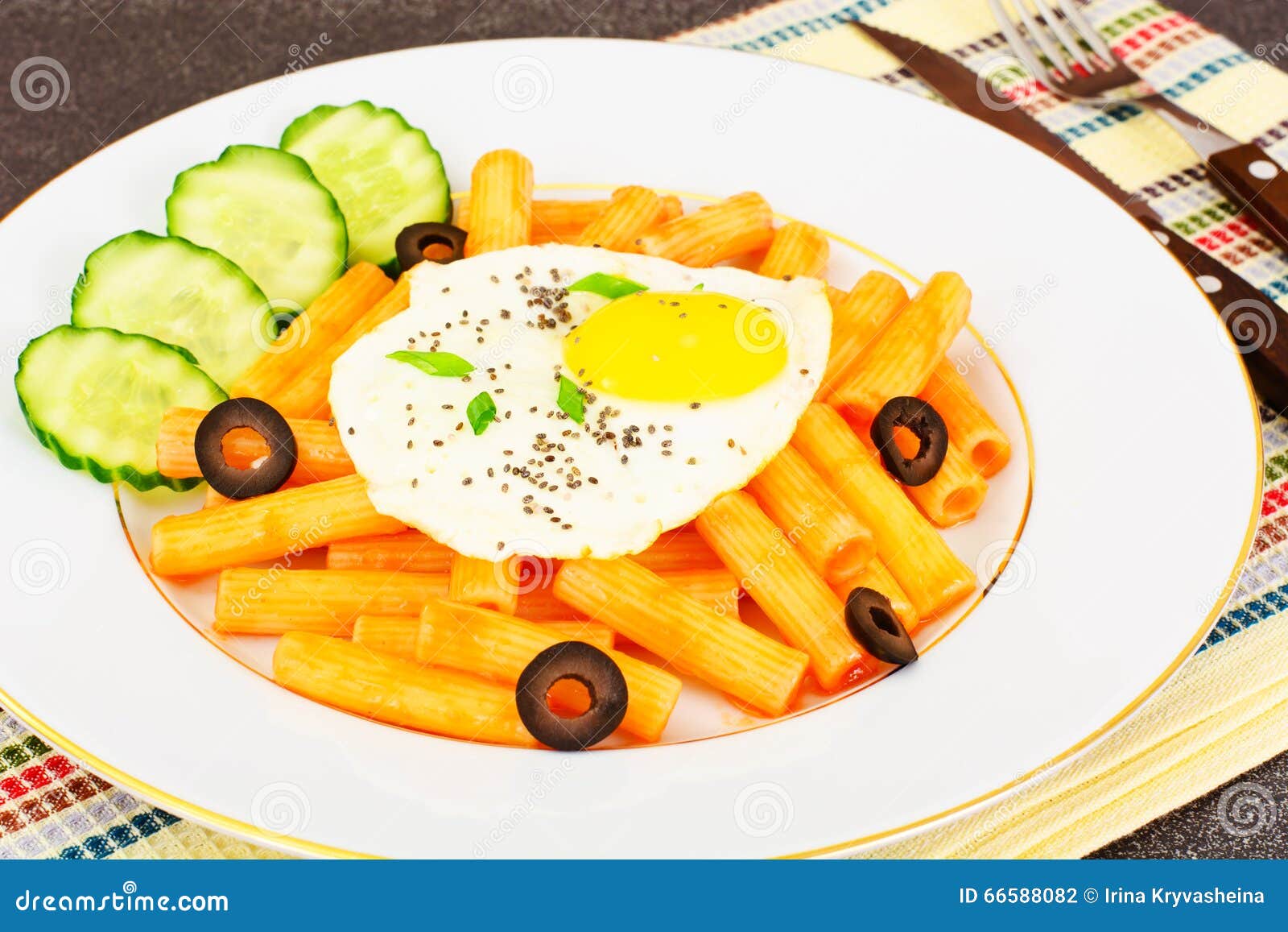 Pasta with Egg and Chia Seeds Stock Photo - Image of color, lunch: 66588082