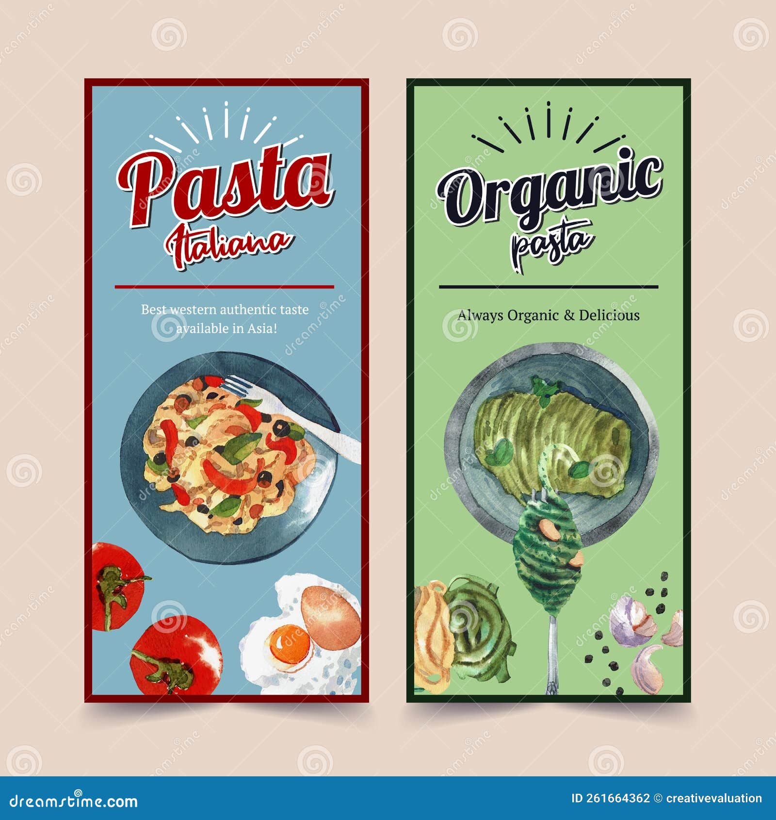 Pasta Flyer Design with Pasta, Egg, Tomato Watercolor Illustration ...