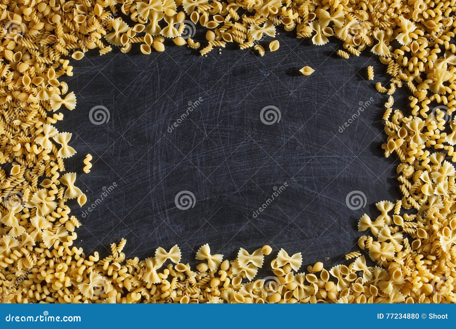 Pasta frame on chalkboard stock photo. Image of penne - 77234880