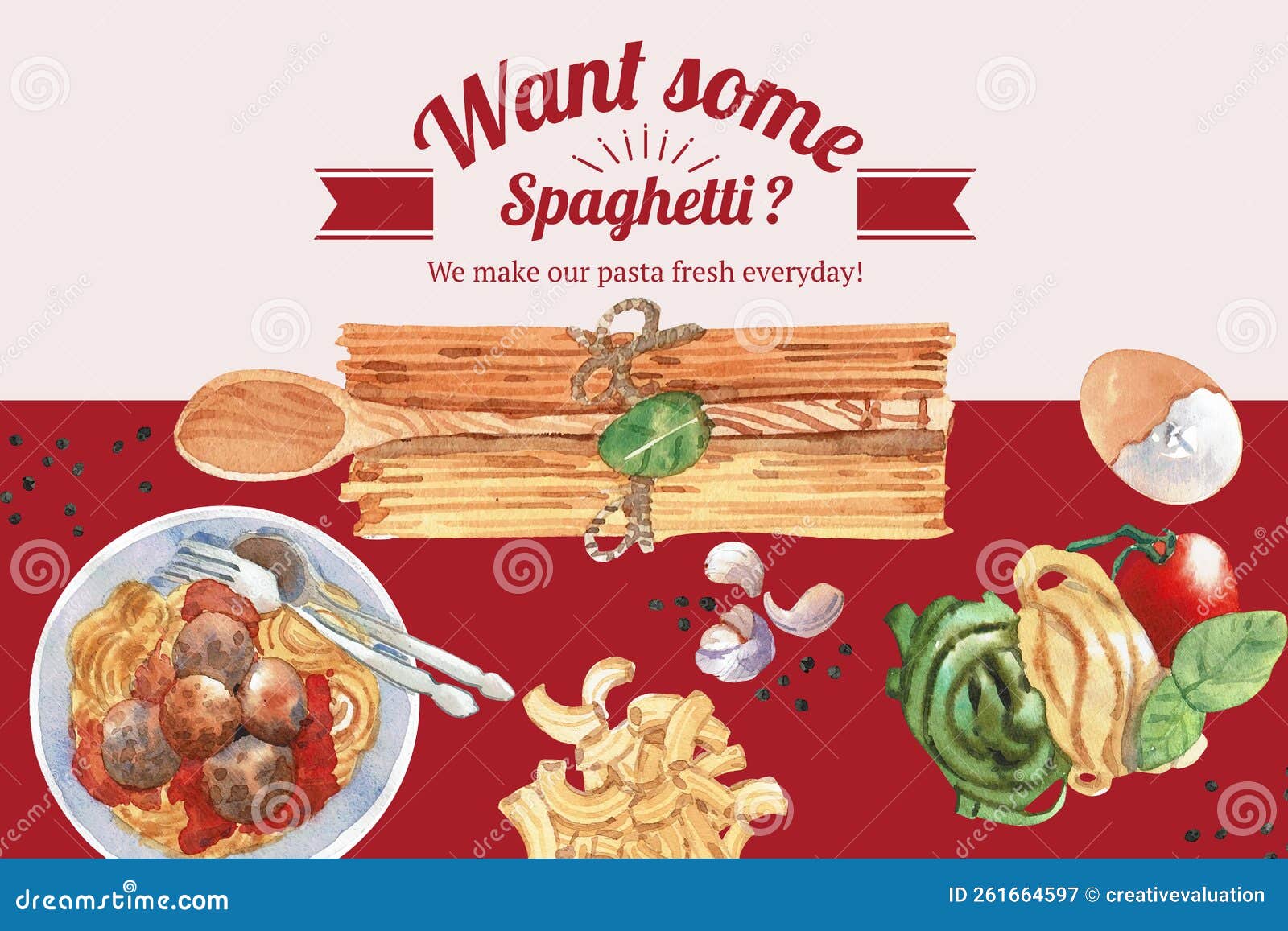 Pasta Frame Design with Spaghetti, Garlic Watercolor Illustration Stock ...