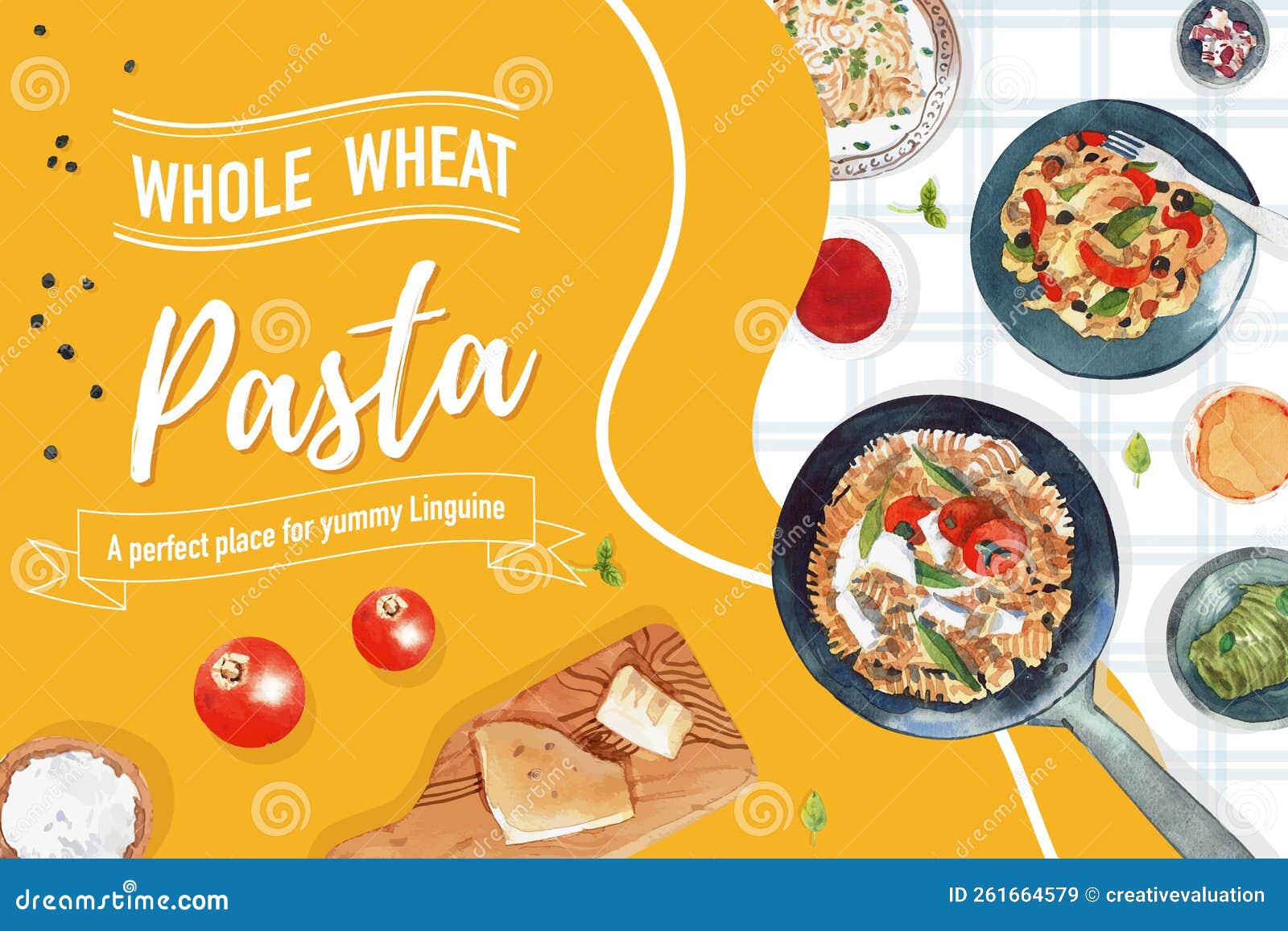 Pasta Frame Design with Various Pastas Watercolor Illustration Stock ...